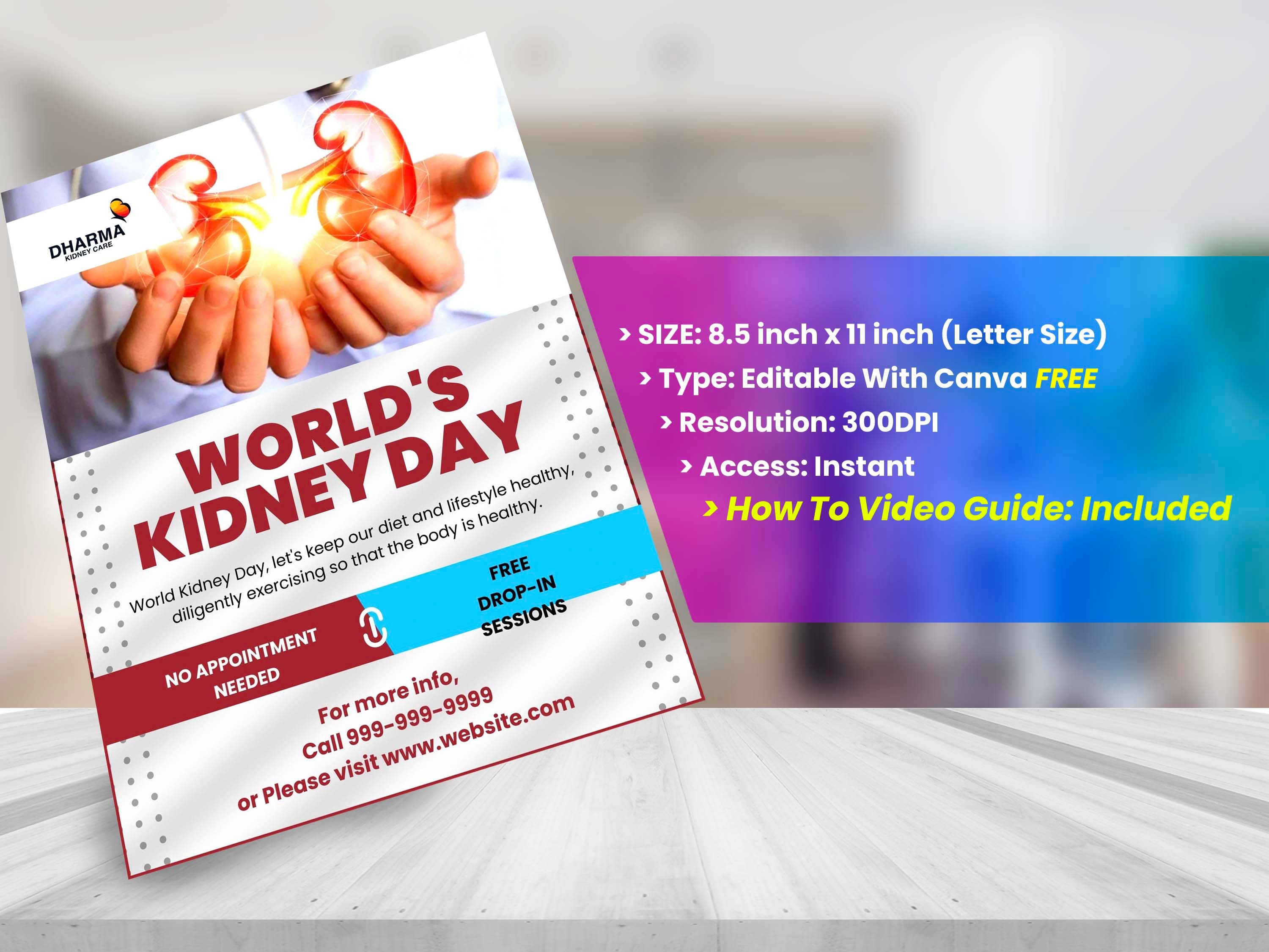 WORLD KIDNEY DAY Flyer Diy, Editable Canva Template, Printable & Social ...