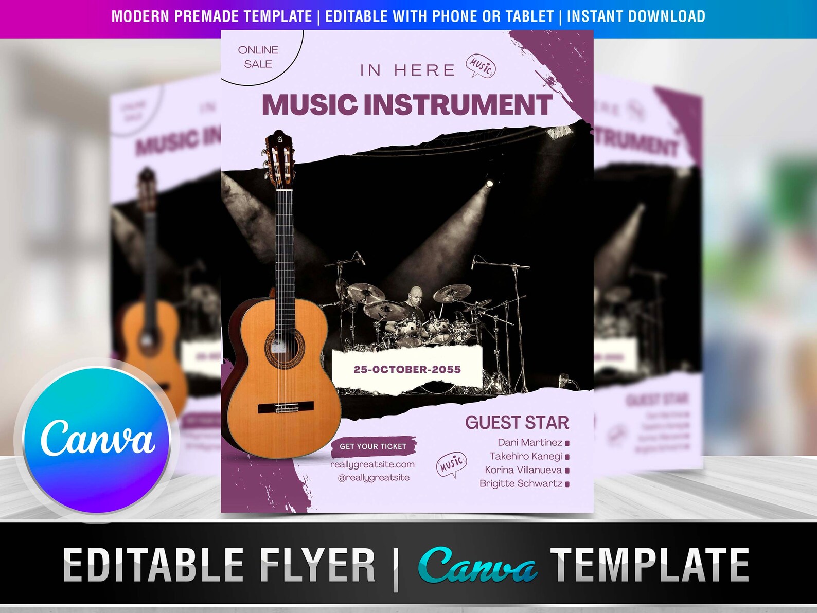 MUSIC INSTRUMENT FLYER Diy, Editable Canva Template, Printable & Social ...