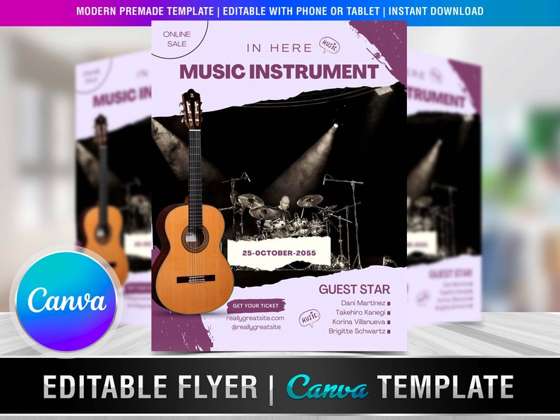 MUSIC INSTRUMENT FLYER Diy, Editable Canva Template, Printable & Social ...