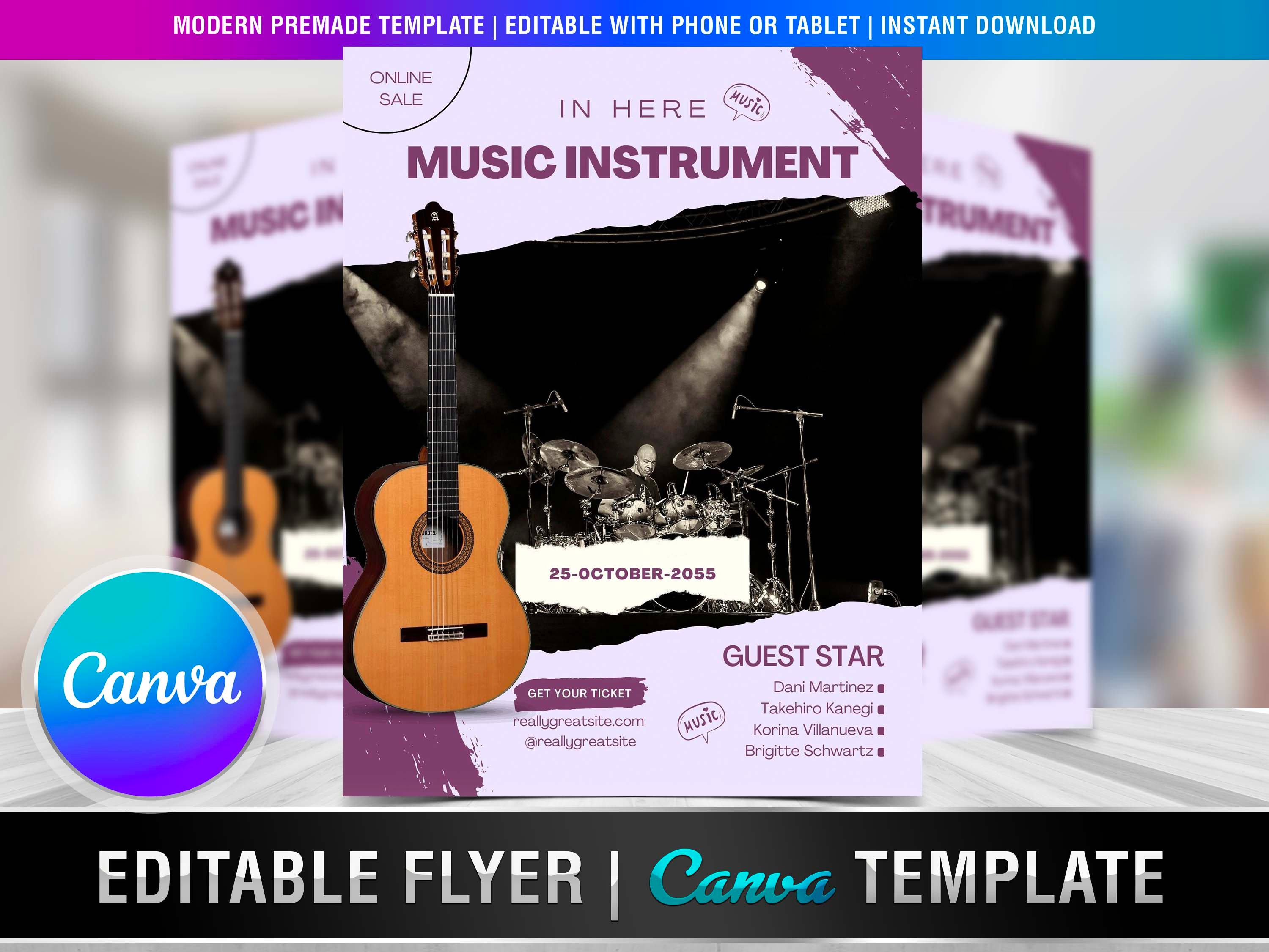 MUSIC INSTRUMENT FLYER Diy, Editable Canva Template, Printable & Social ...