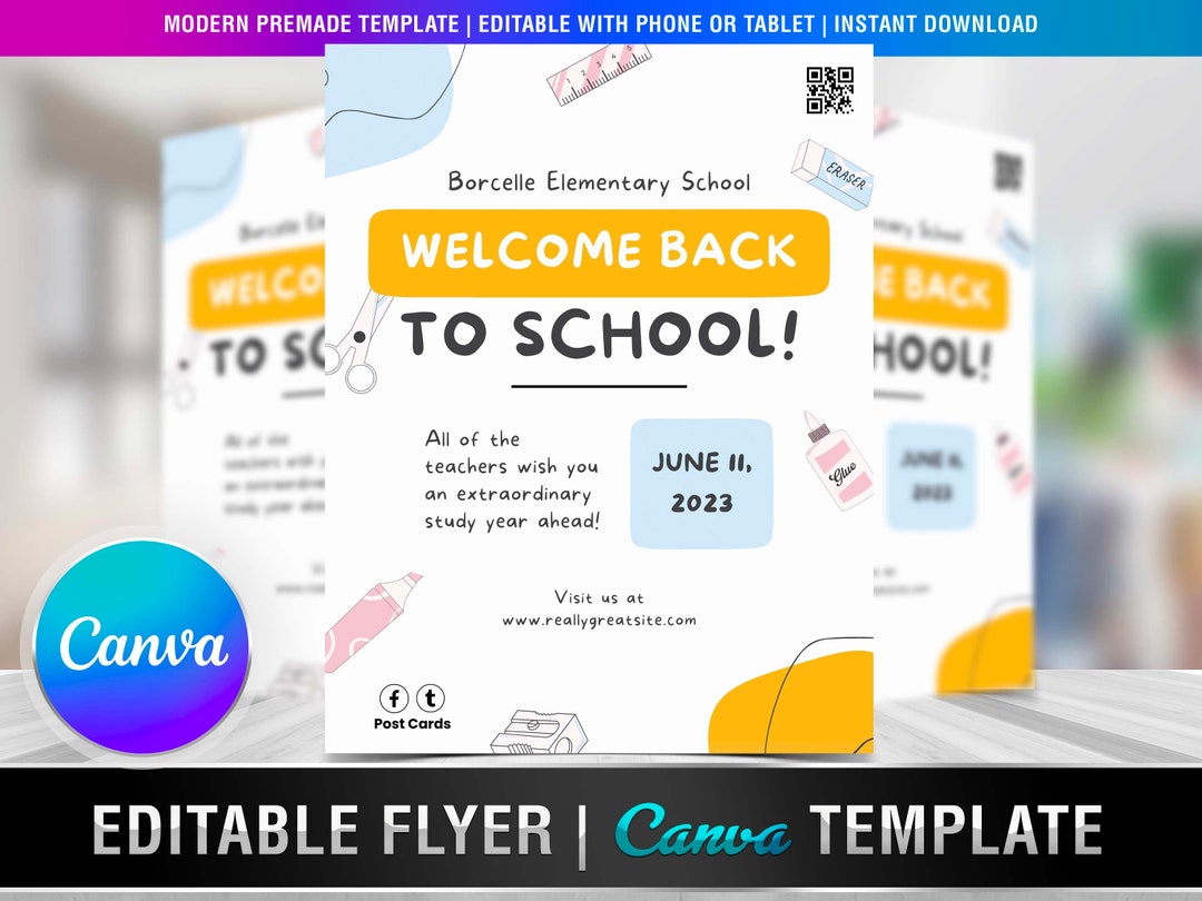 BACK TO SCHOOL Flyer Diy, Editable Canva Template, Printable & Social ...