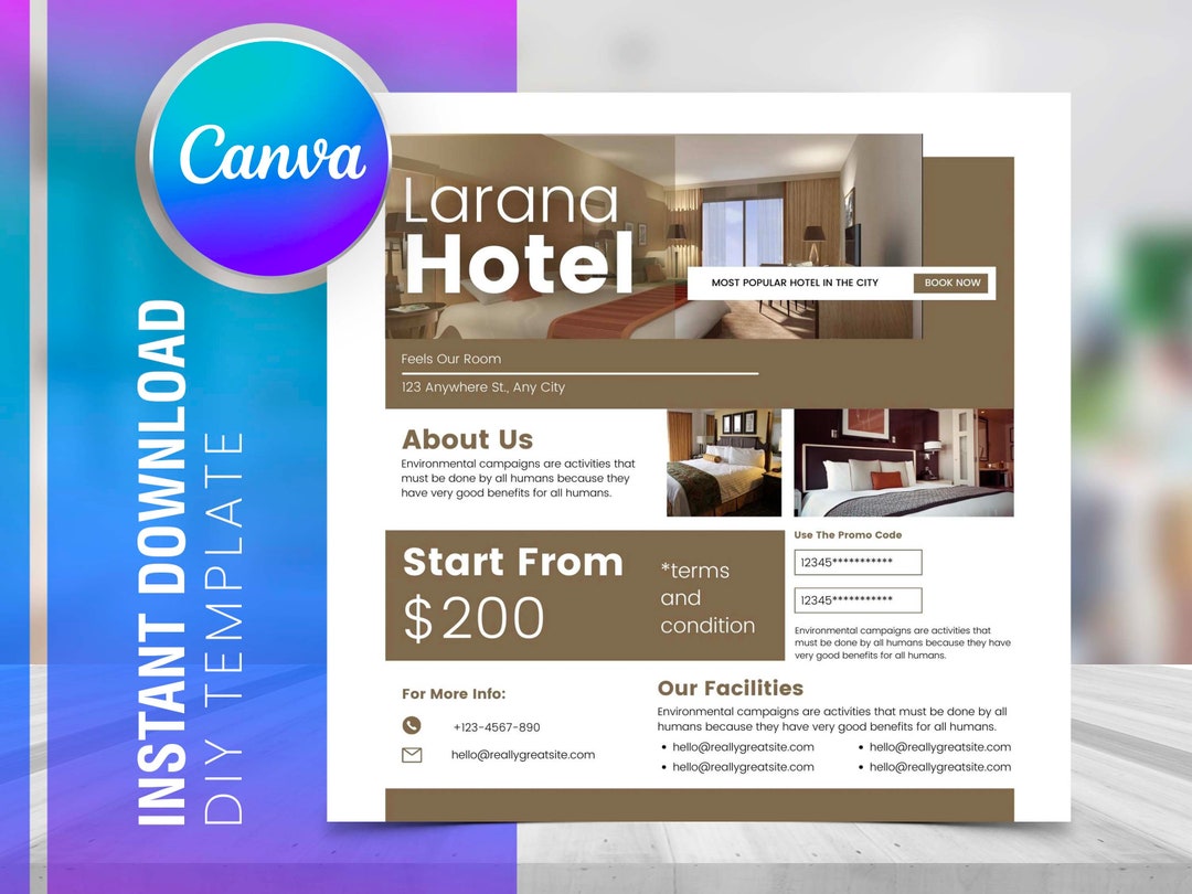 HOTEL FLYER DIY Editable Canva Template, Printable & Social Media ...