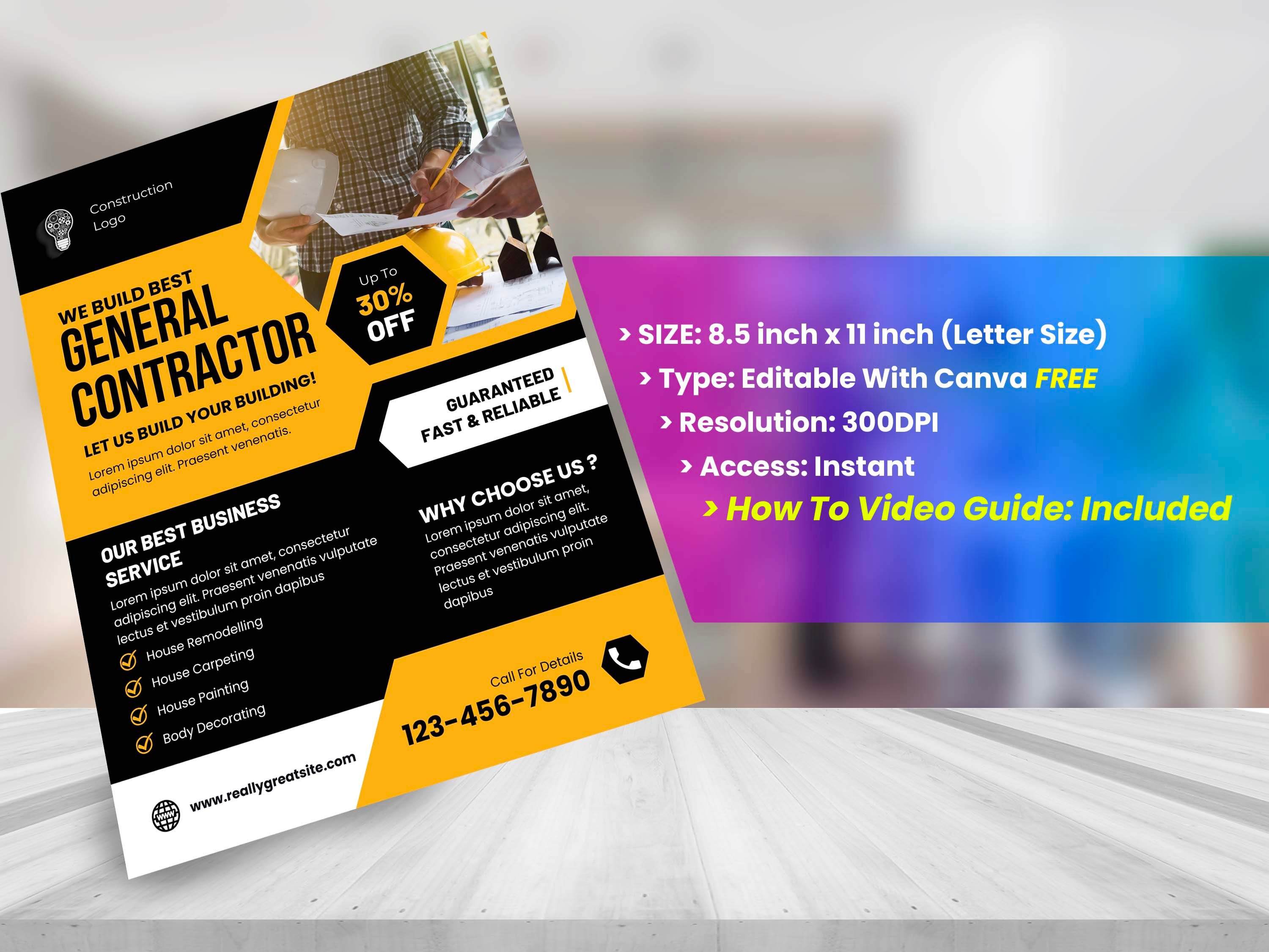 GENERAL CONTRACTOR FLYER Diy Editable Canva (Instant Download) - Etsy