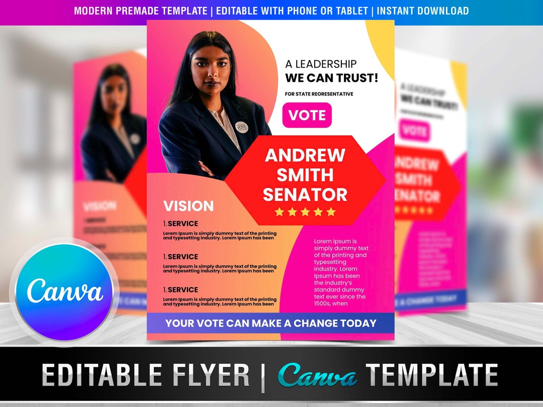 POLITICAL CAMPAIGN FLYERS Diy Editable Canva Template, Printable ...