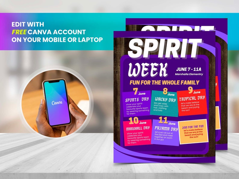 SPIRIT WEEK FLYER Diy Editable Canva Template, Printable & Social Media ...