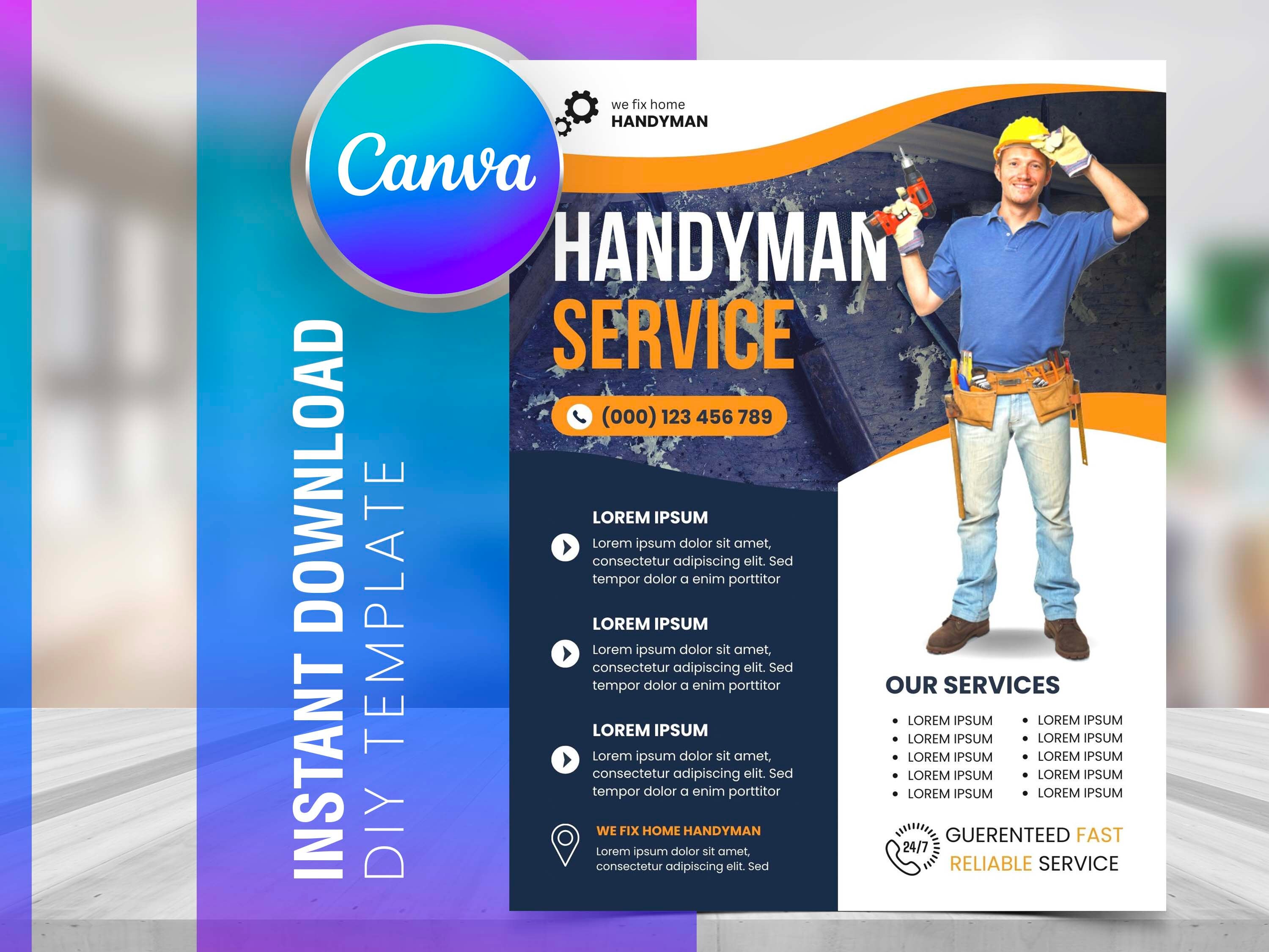 HANDYMAN SERVICE FLYER, Diy Editable Canva Template, Printable & Social ...