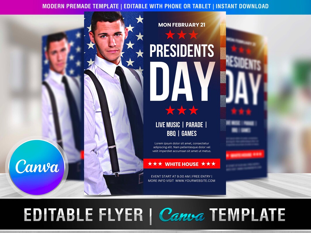 PRESIDENT DAY FLYER Diy Editable Canva Template, Printable & Social ...