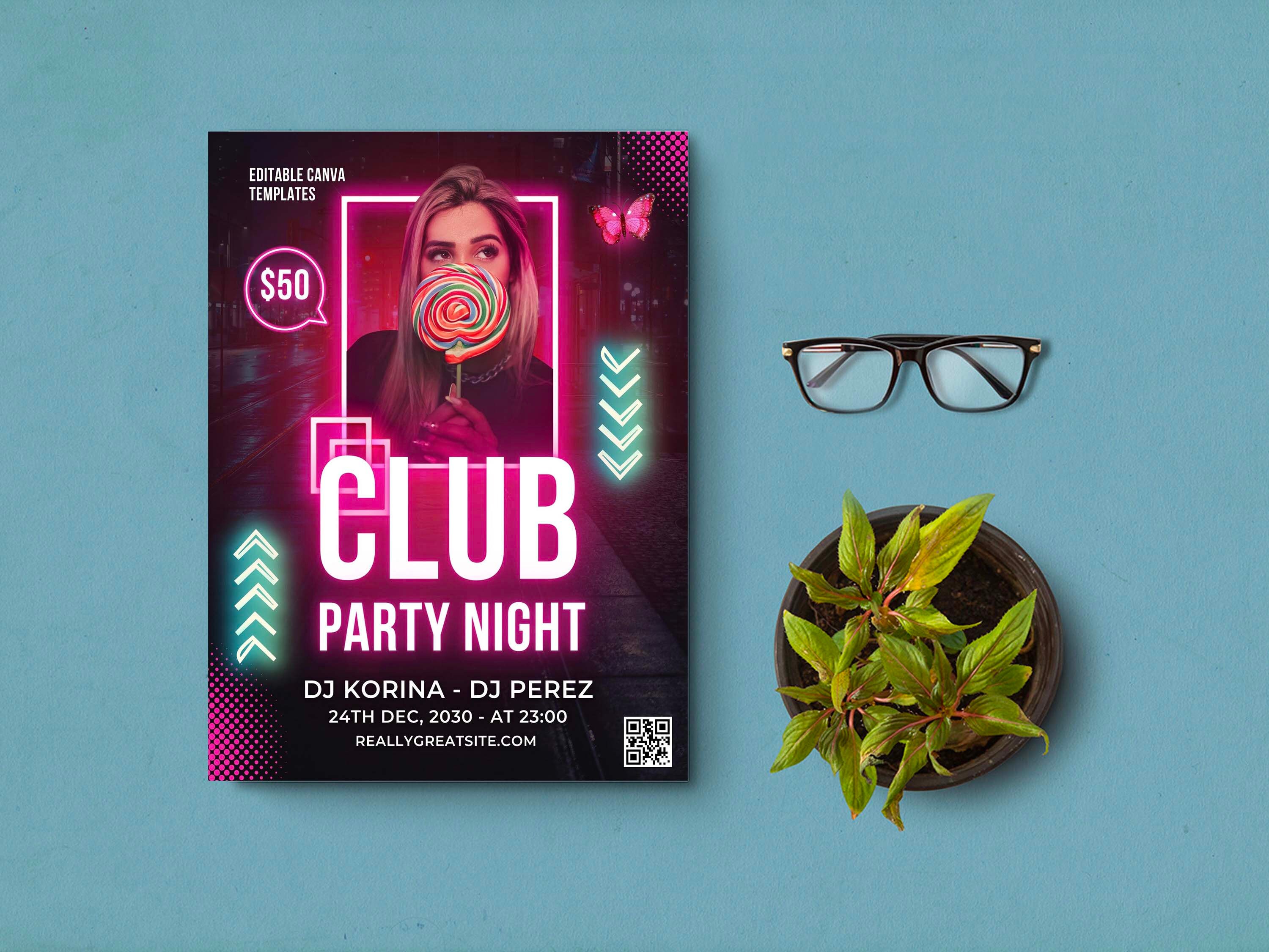 CLUB FLYER DIY Editable Canva Template, Printable & Social Media, Party ...