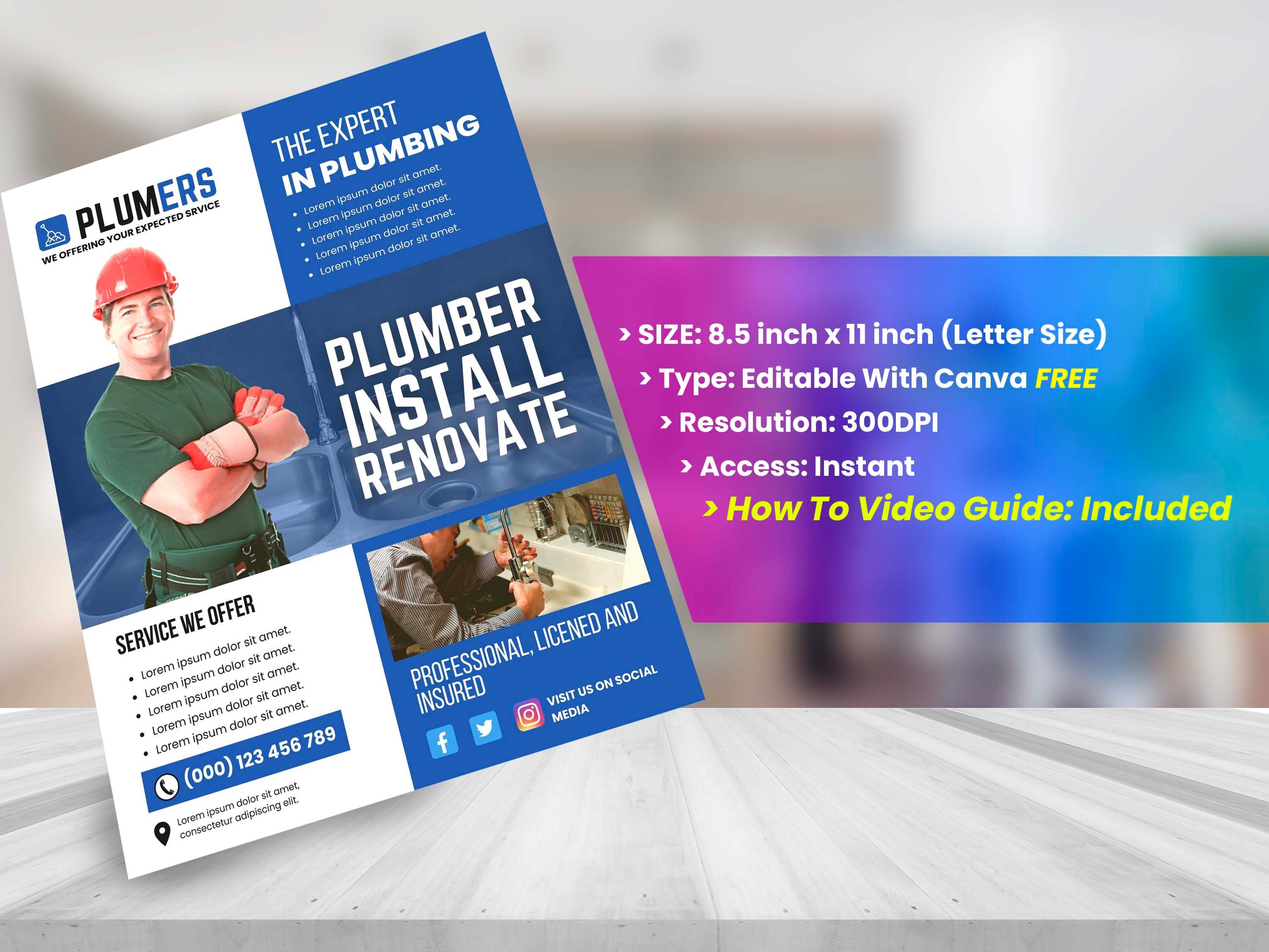 PLUMBER SERVICE FLYER Diy Editable Canva Template Printable - Etsy