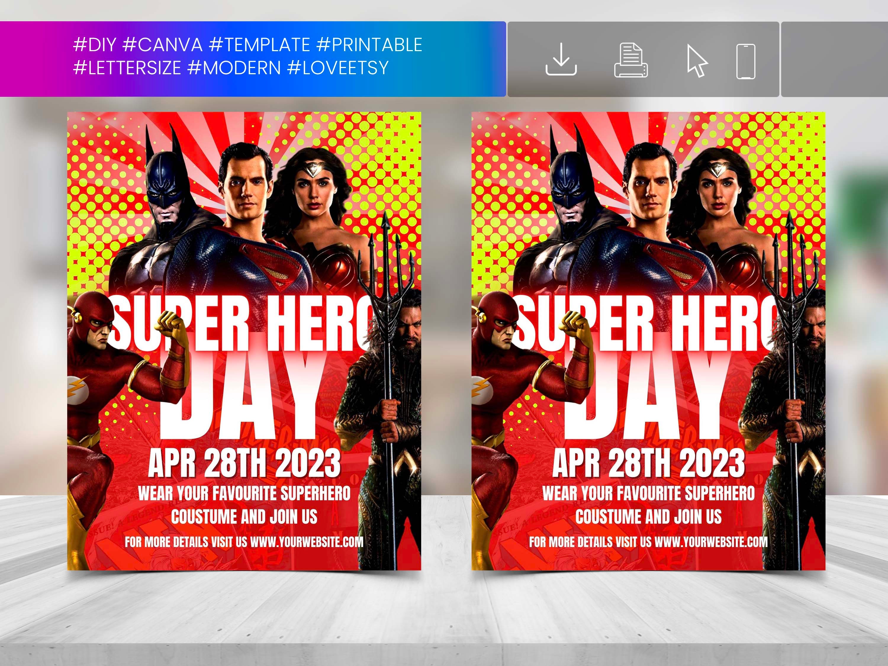 SUPER HERO FLYER Diy, Editable Canva Template, Printable & Social Media ...