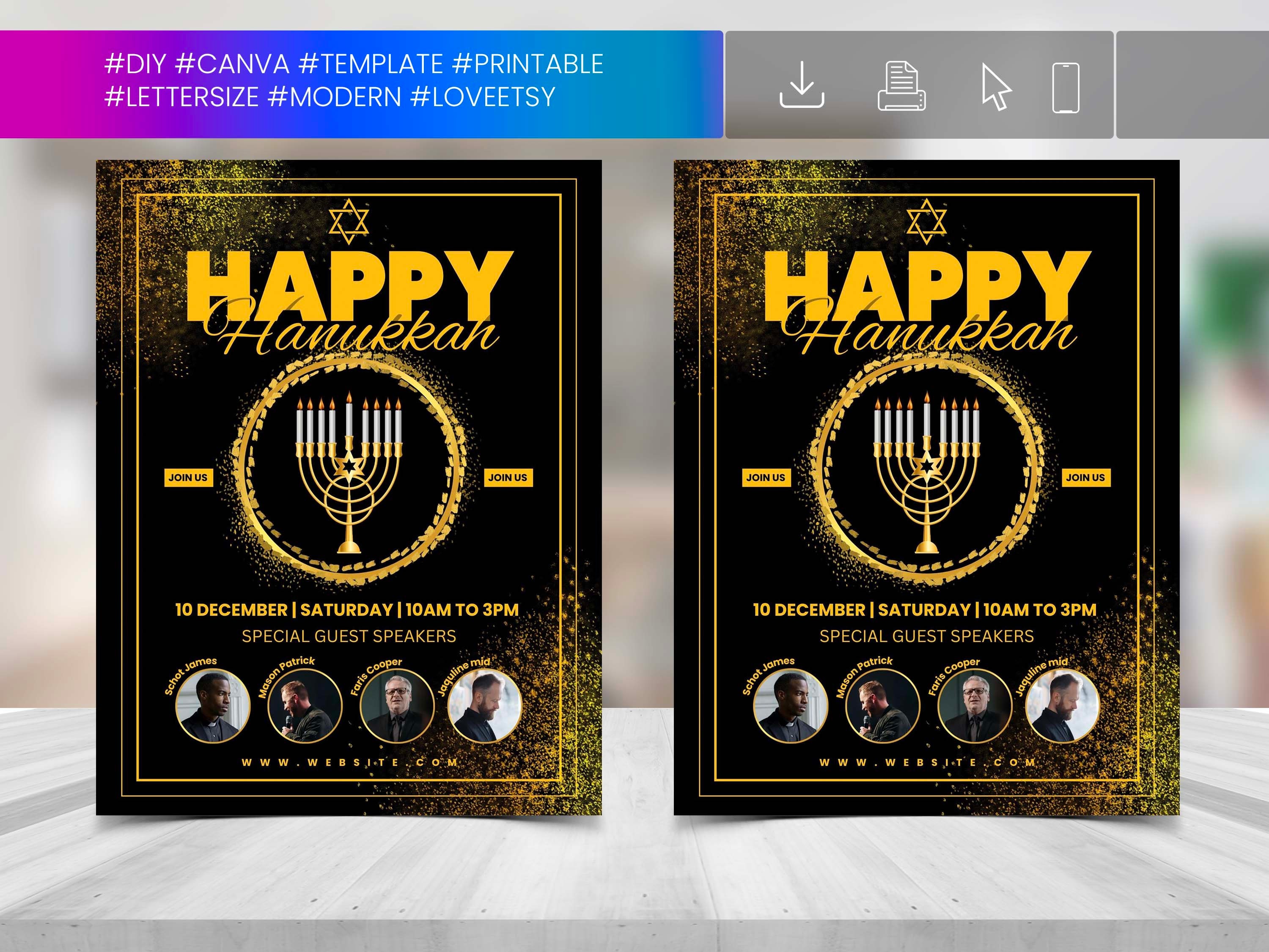 HANUKKAH FLYER DIY Editable Canva Template, Printable & Social Media ...