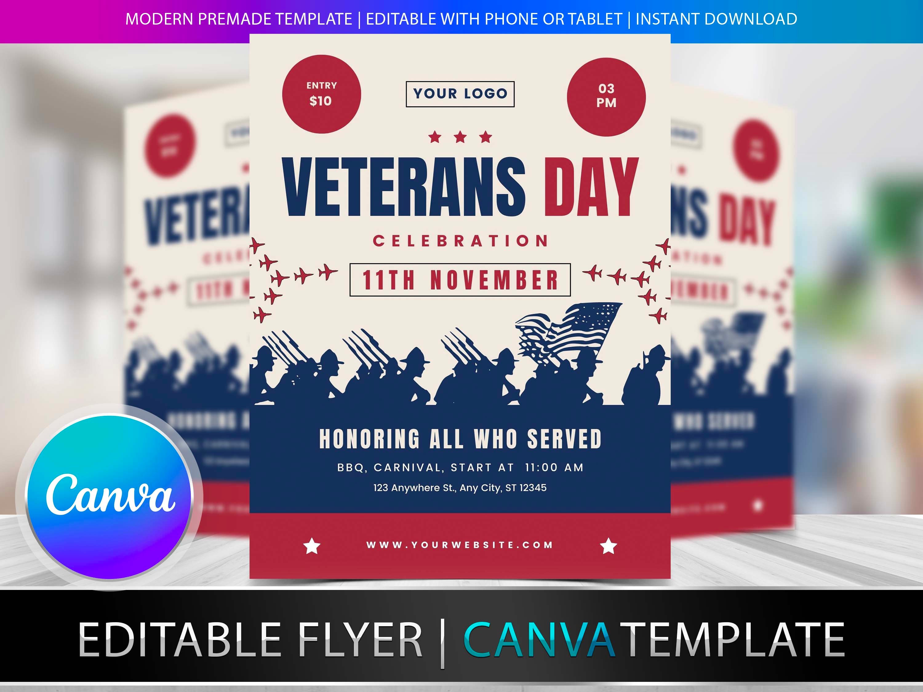 VETERANS DAY FLYER Diy Editable Canva Template, Printable & Social ...