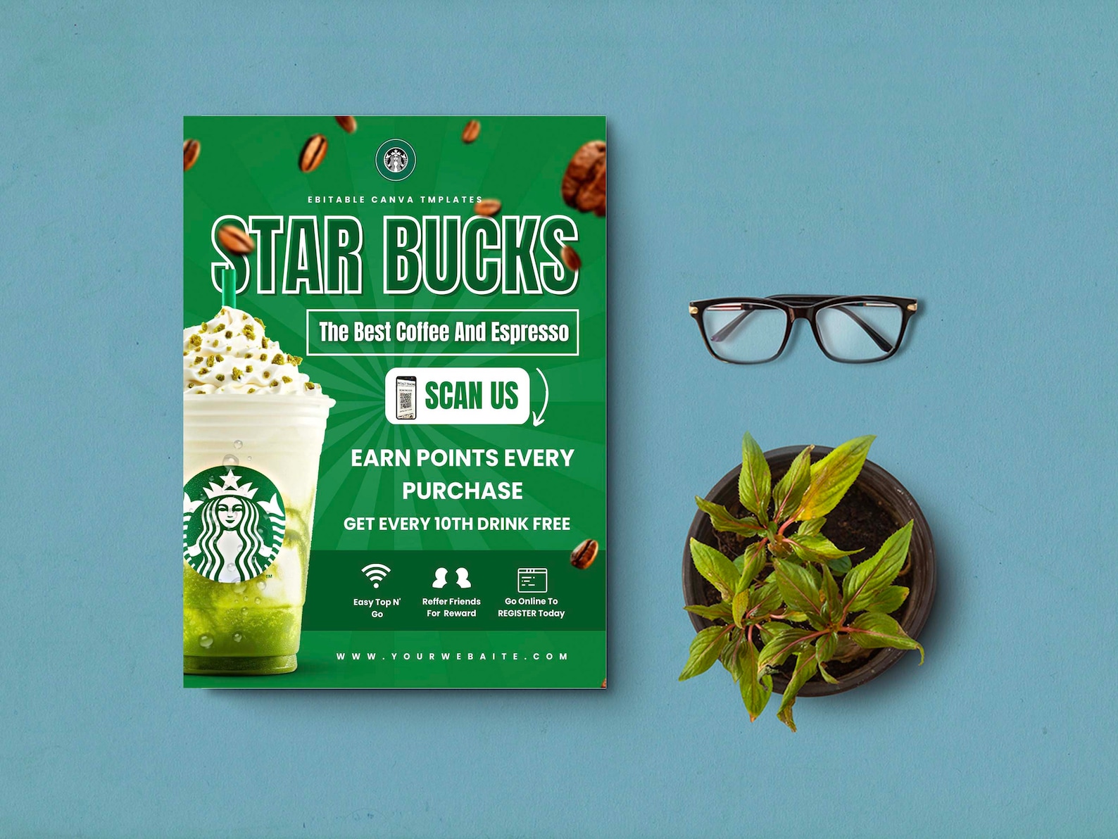 STARBUCKS FLYER DIY, Editable Canva Template, Printable & Social Media, Business Flyer, Coffee ...