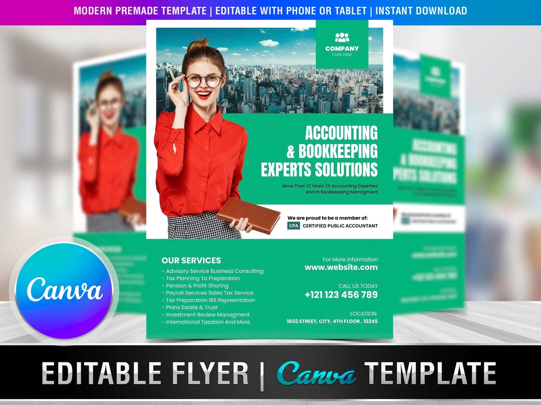 ACCOUNT AND BOOKKEEPING Flyer Diy Editable Canva Template, Printable ...
