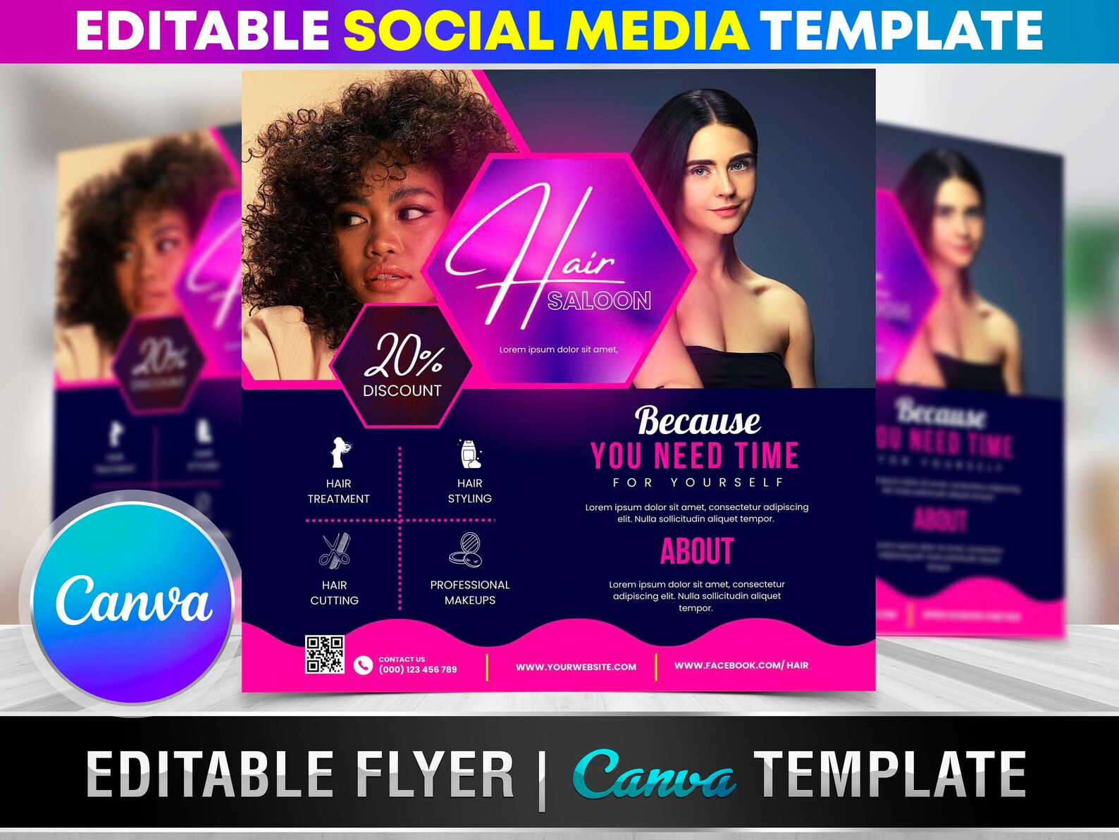 HAIR SALOON FLYER Diy Editable Canva Template, Printable & Social Media ...