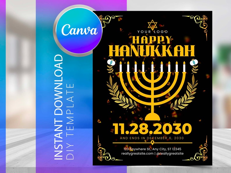HANUKKAH FLYER DIY Editable Canva Template, Printable & Social Media ...