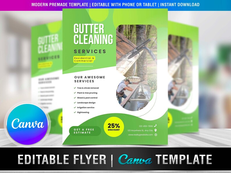 GUTTER CLEANING FLYER, Diy Editable Canva Template, Printable & Social ...
