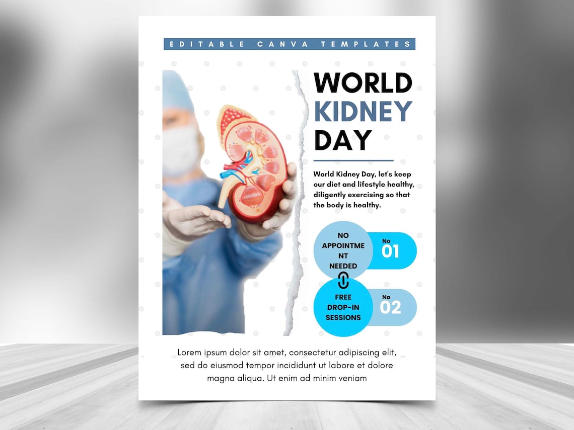 WORLD KIDNEY DAY Flyer Diy, Editable Canva Template, Printable & Social ...