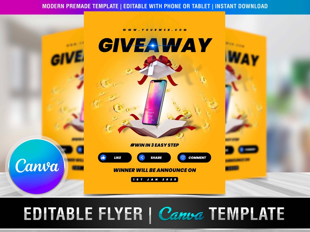 GIVEAWAY FLYER TEMPLATE Diy Editable Canva Template, Printable & Social ...