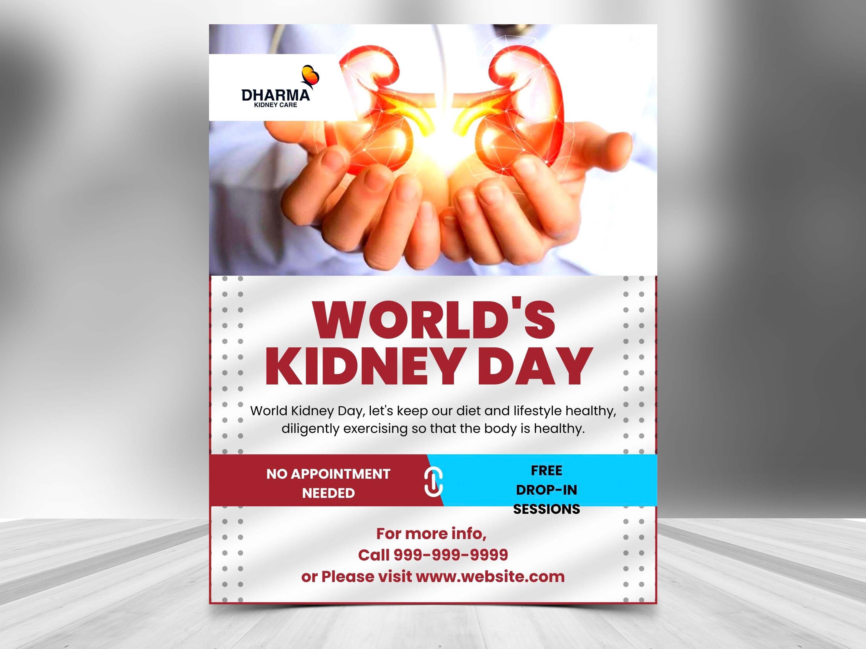 WORLD KIDNEY DAY Flyer Diy, Editable Canva Template, Printable & Social ...