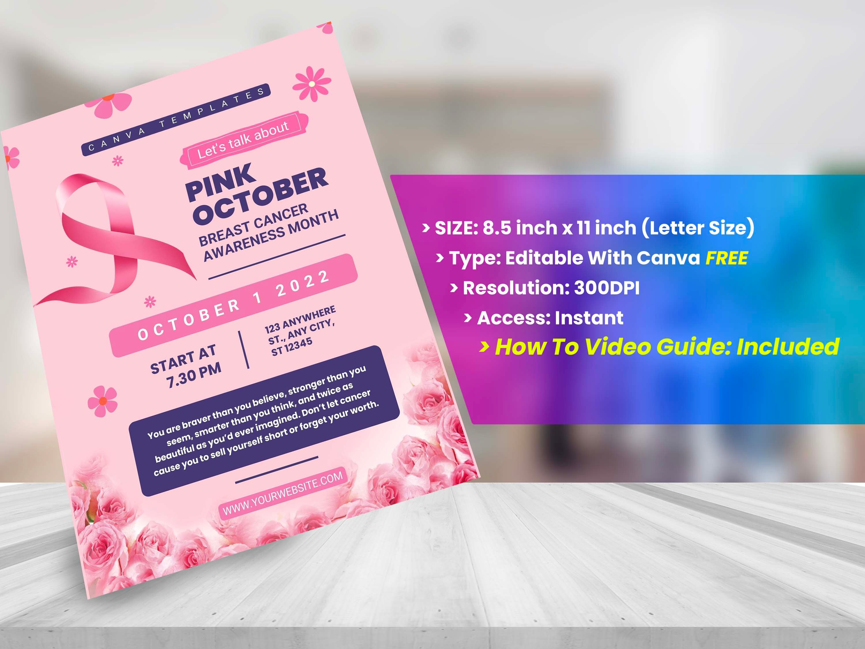 BREAST CANCER FLYER Diy Editable Canva Template, Printable & Social ...