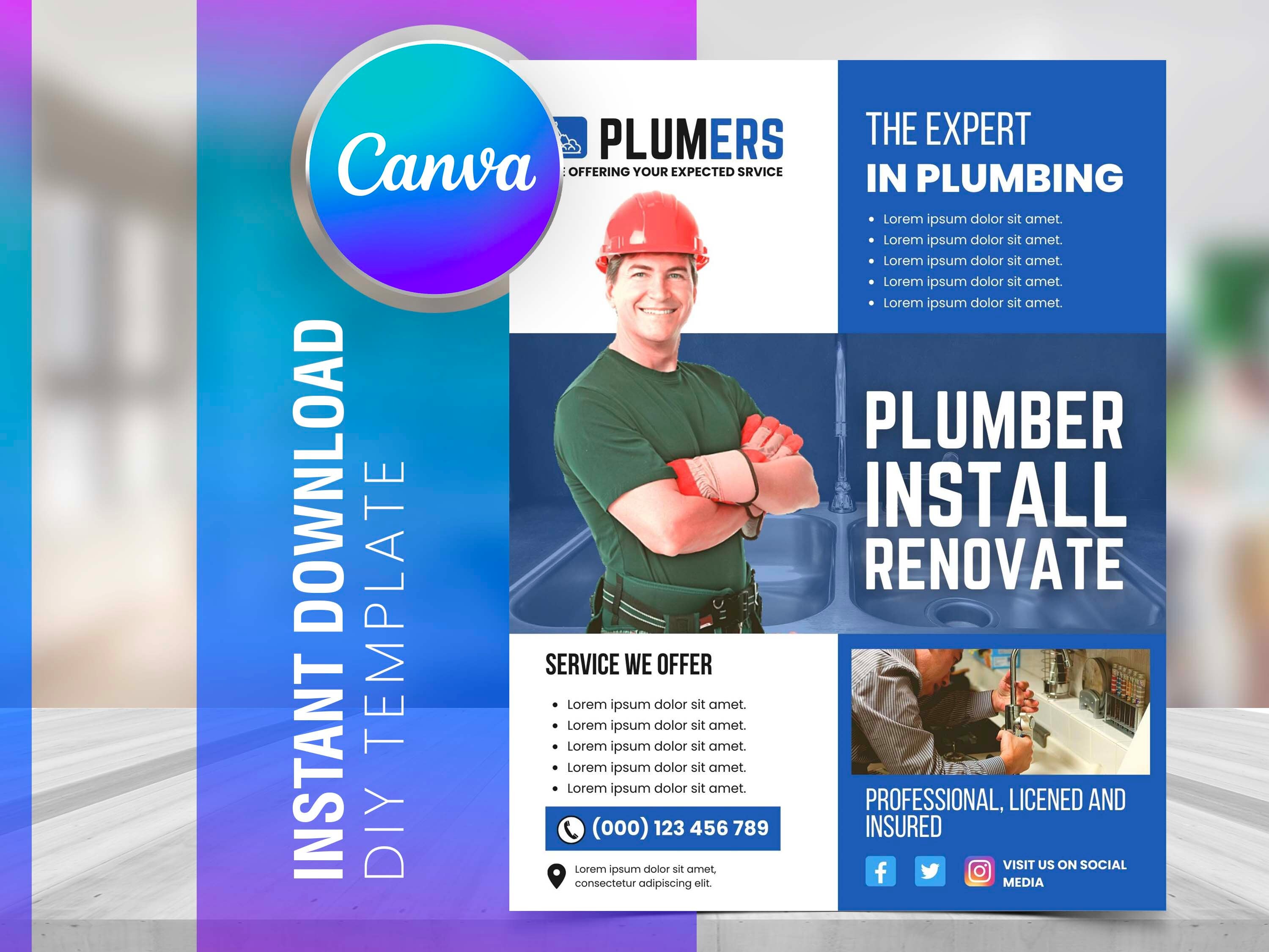 PLUMBER SERVICE FLYER Diy Editable Canva Template Printable - Etsy