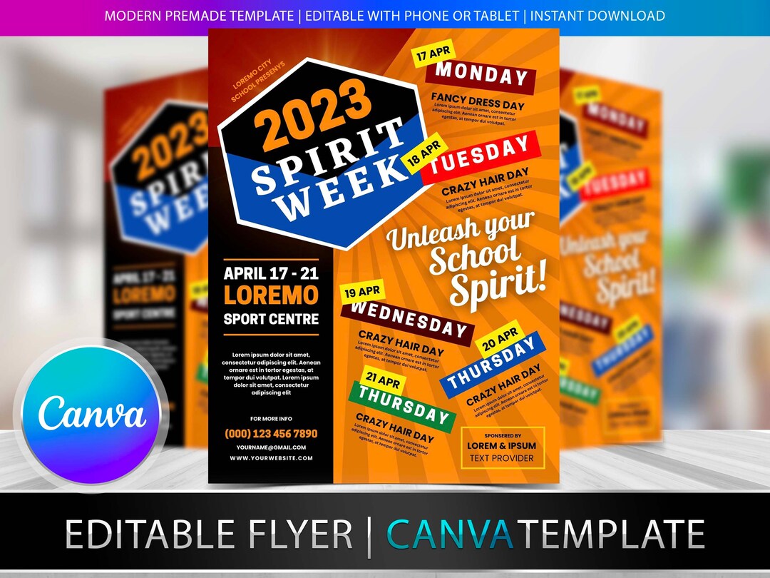 SPIRIT WEEK FLYER Diy Editable Canva Template, Printable & Social Media ...