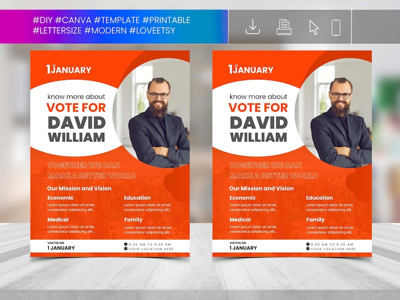ELECTION CAMPAIGN Flyer Diy Editable Canva Template, Printable & Social ...