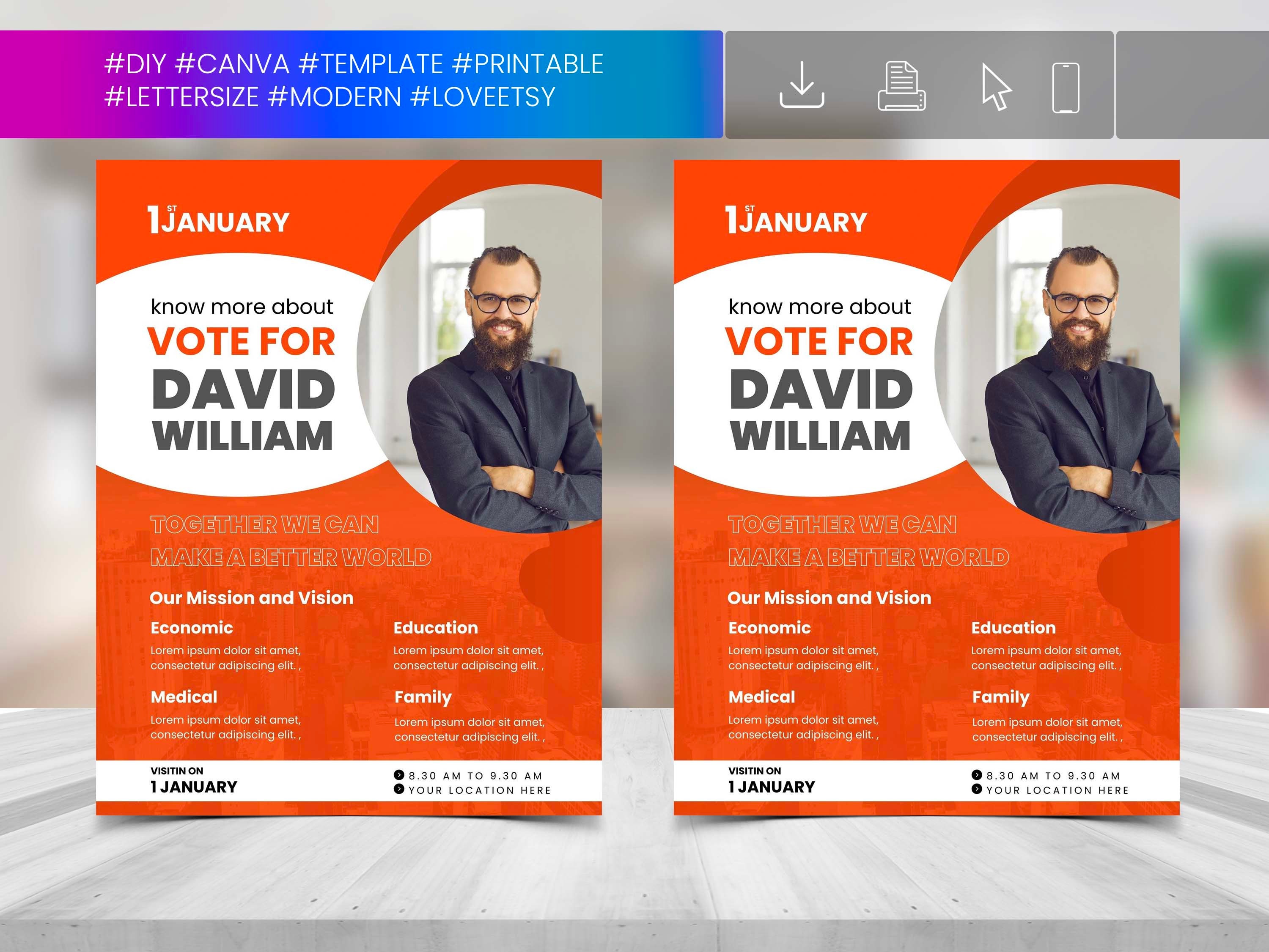 ELECTION CAMPAIGN Flyer Diy Editable Canva Template, Printable & Social ...