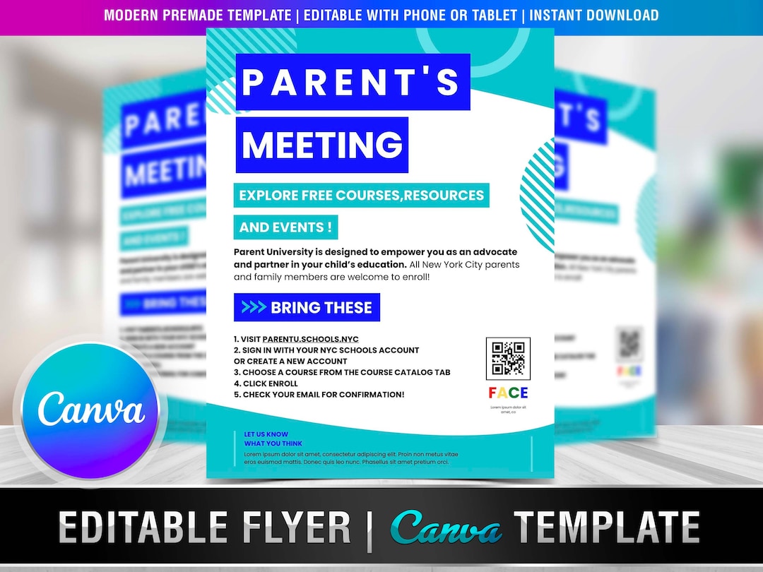 PARENTS MEETING FLYER Diy Editable Canva Template, Printable & Social ...