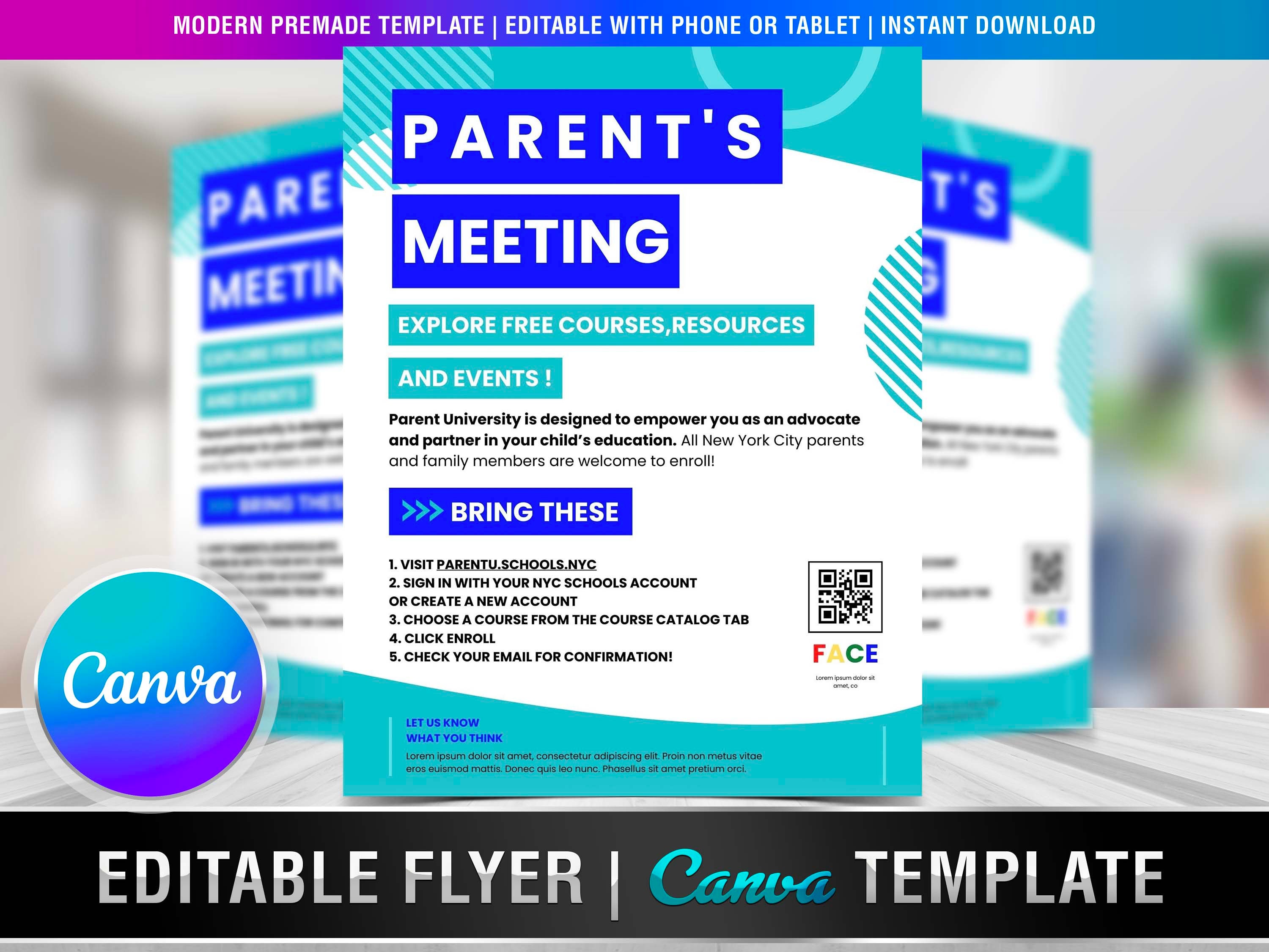PARENTS MEETING FLYER Diy Editable Canva Template, Printable & Social ...