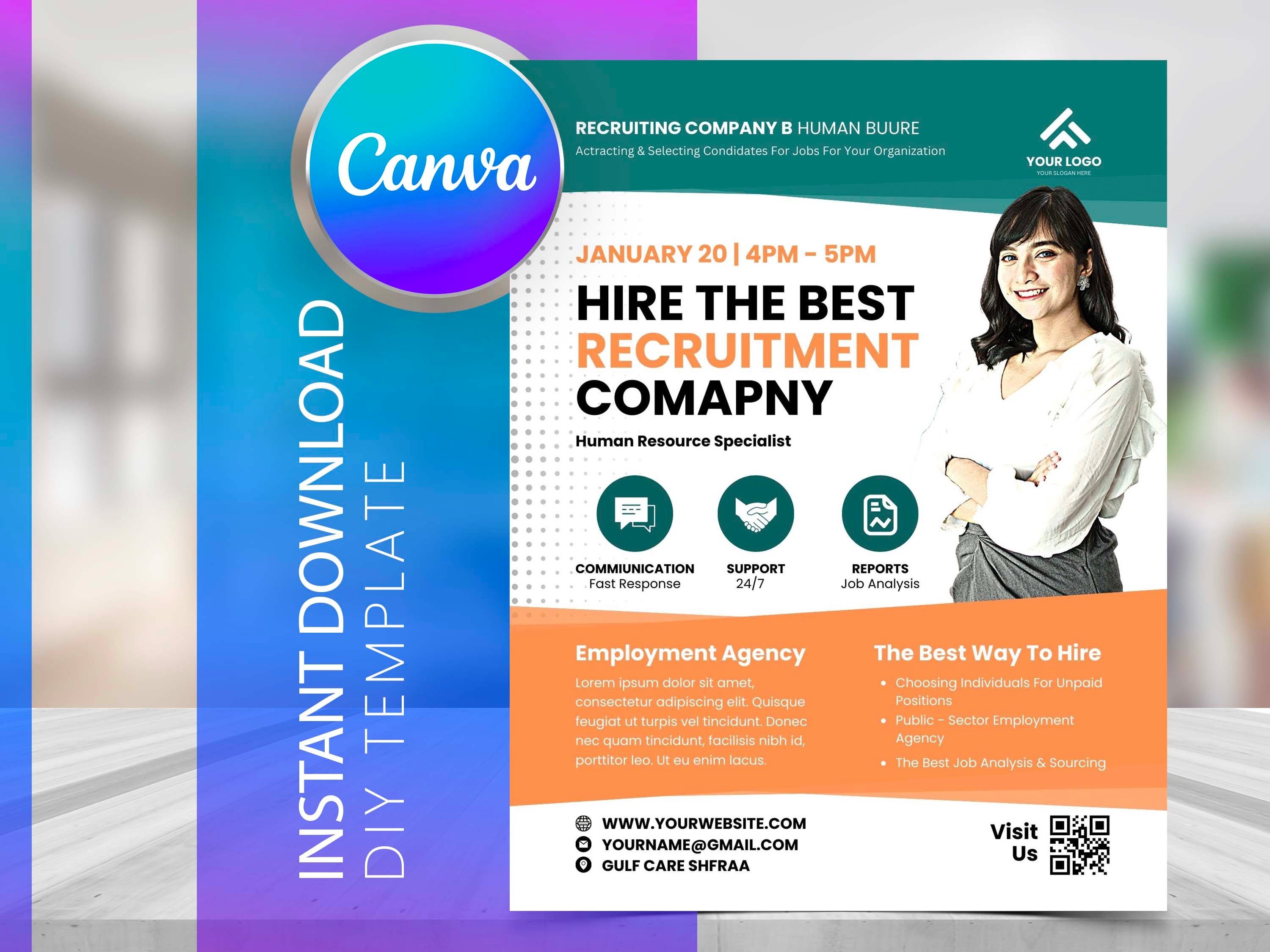 RECRUITMENT FLYER Diy Editable Canva Template, Printable & Social Media ...
