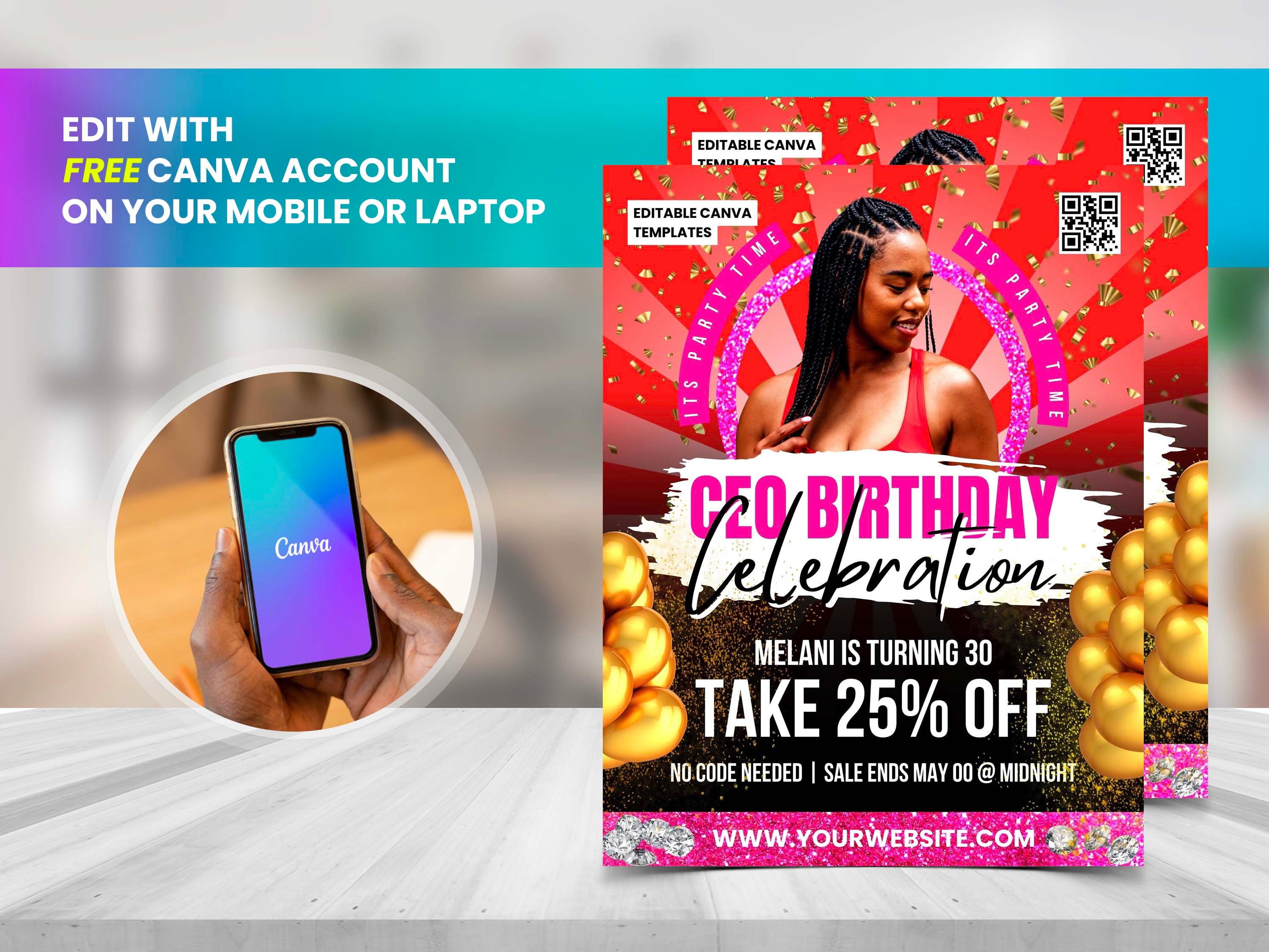 CEO BIRTHDAY FLYER Diy, Editable Canva Template, Printable & Social ...