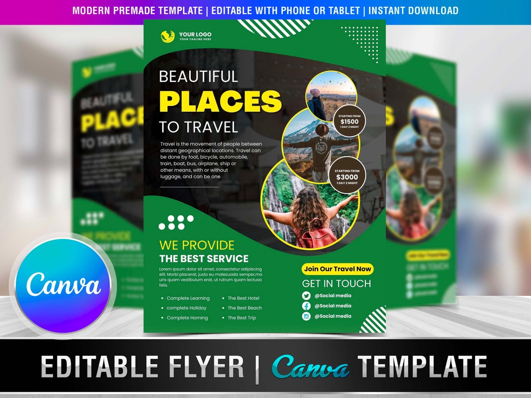 TRAVEL FLYER Diy Editable Canva Template Printable & Social - Etsy