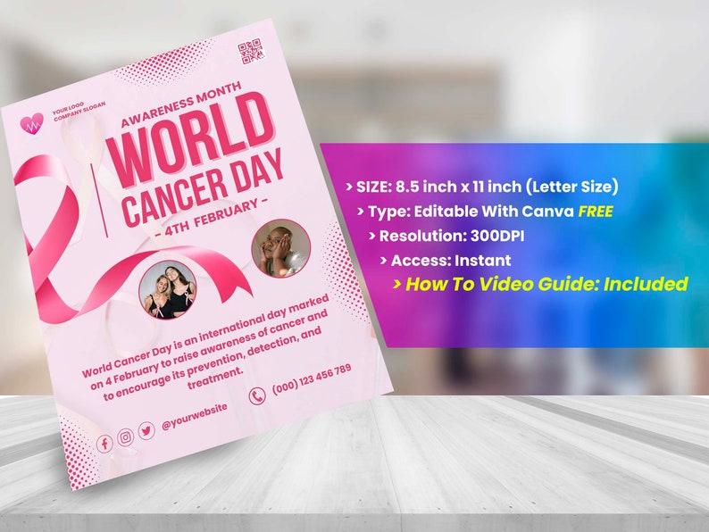WORLD CANCER DAY Flyer Diy Editable Canva Template, Printable & Social ...