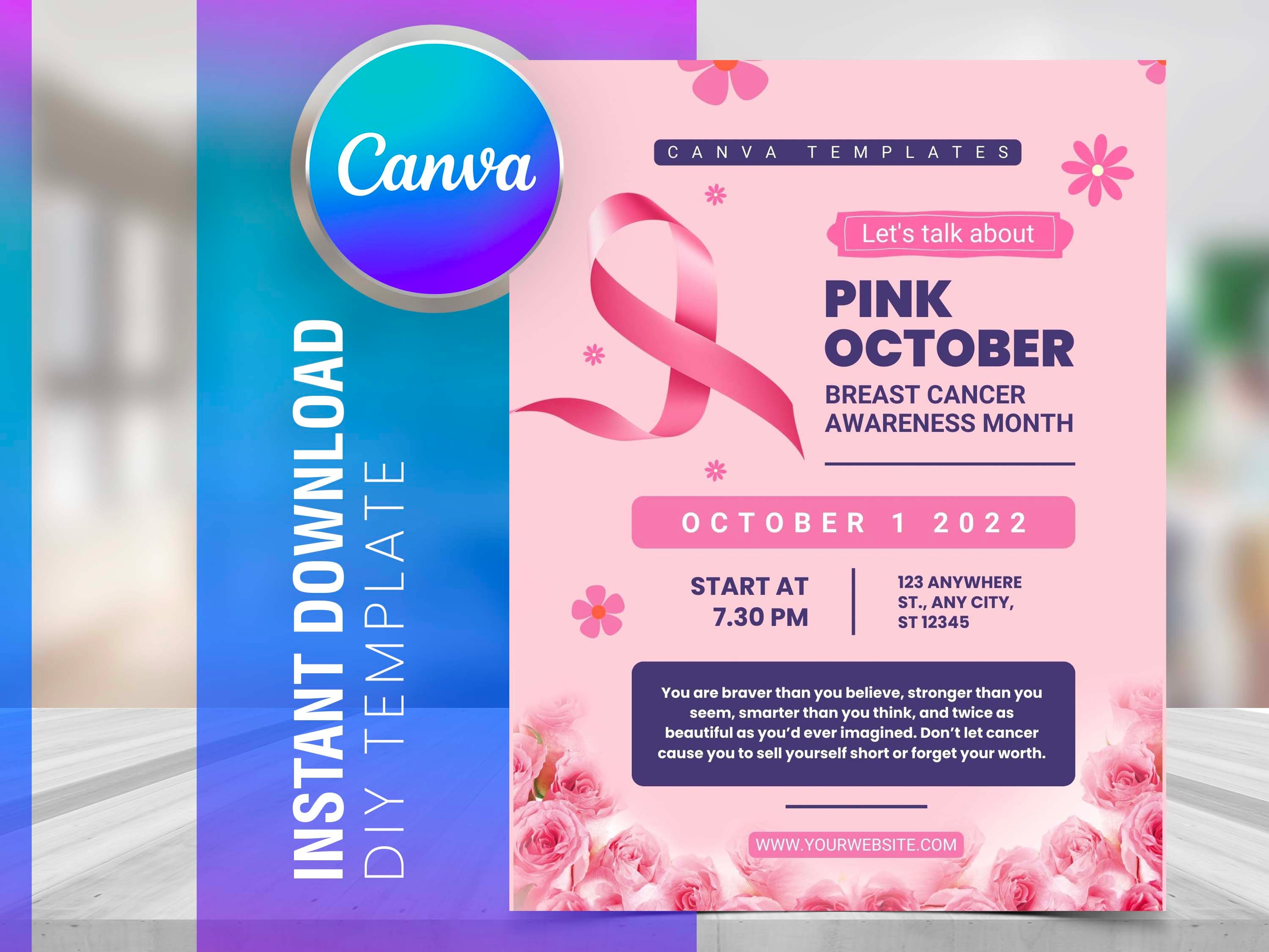 BREAST CANCER FLYER Diy Editable Canva Template, Printable & Social ...