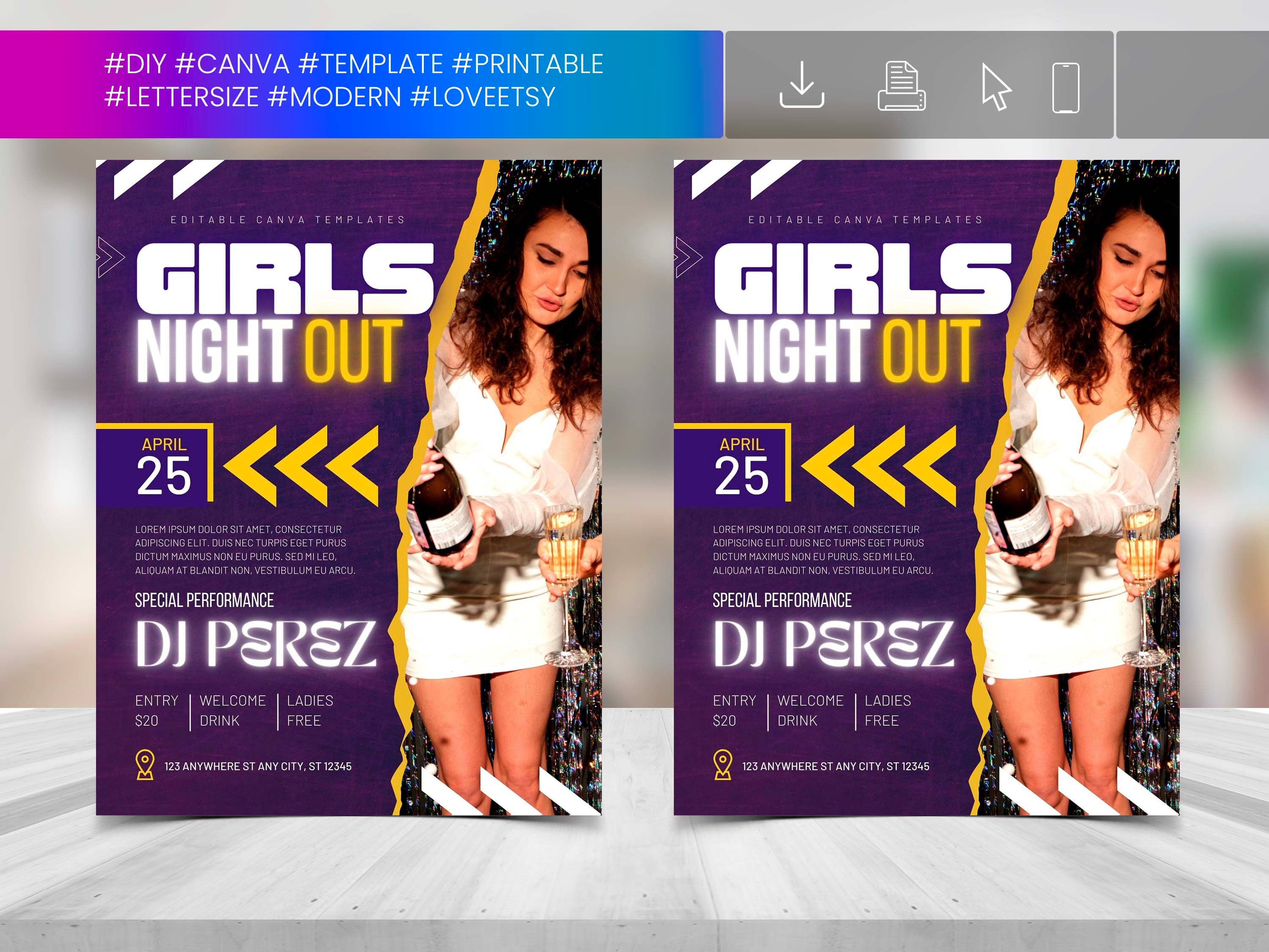 GIRLS NIGHT OUT Flyer Diy, Editable Canva Template, Printable & Social ...