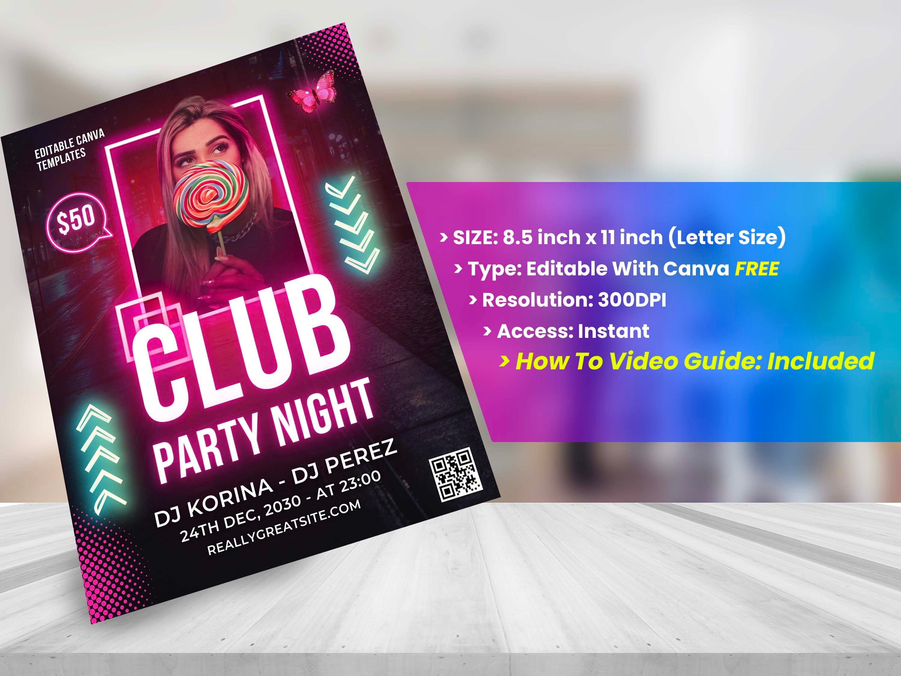 CLUB FLYER DIY Editable Canva Template, Printable & Social Media, Party ...