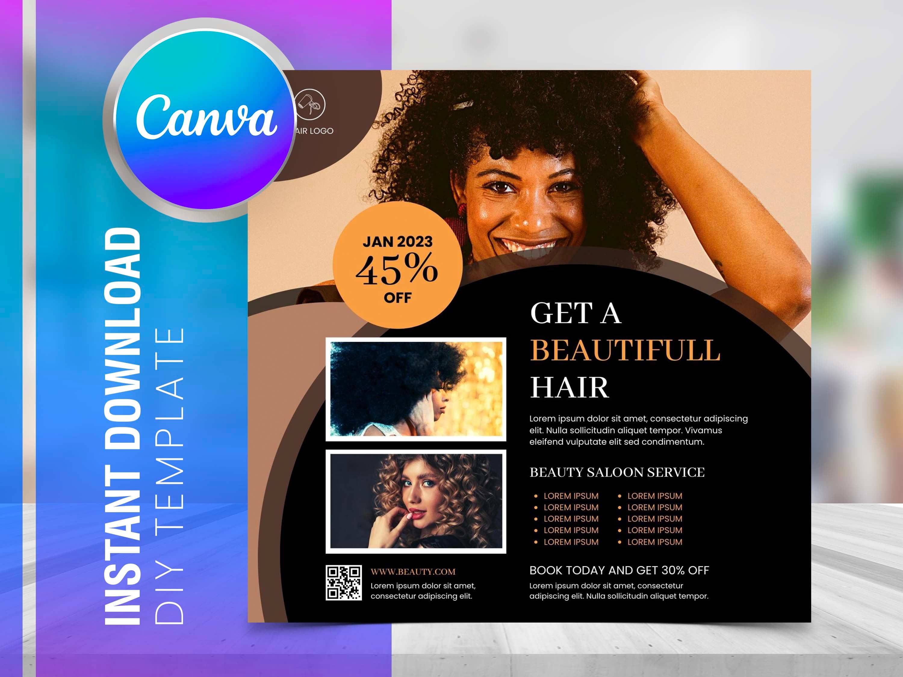 HAIR SALOON FLYER Diy Editable Canva Template, Printable & Social Media ...