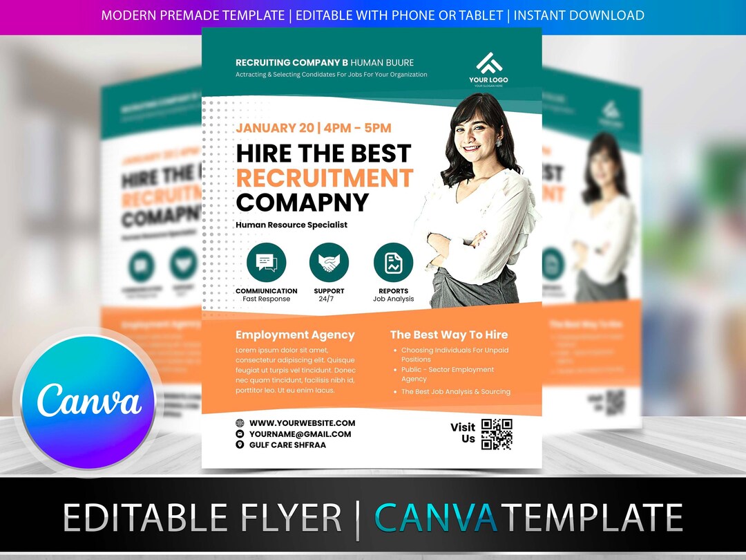 RECRUITMENT FLYER Diy Editable Canva Template, Printable & Social Media ...