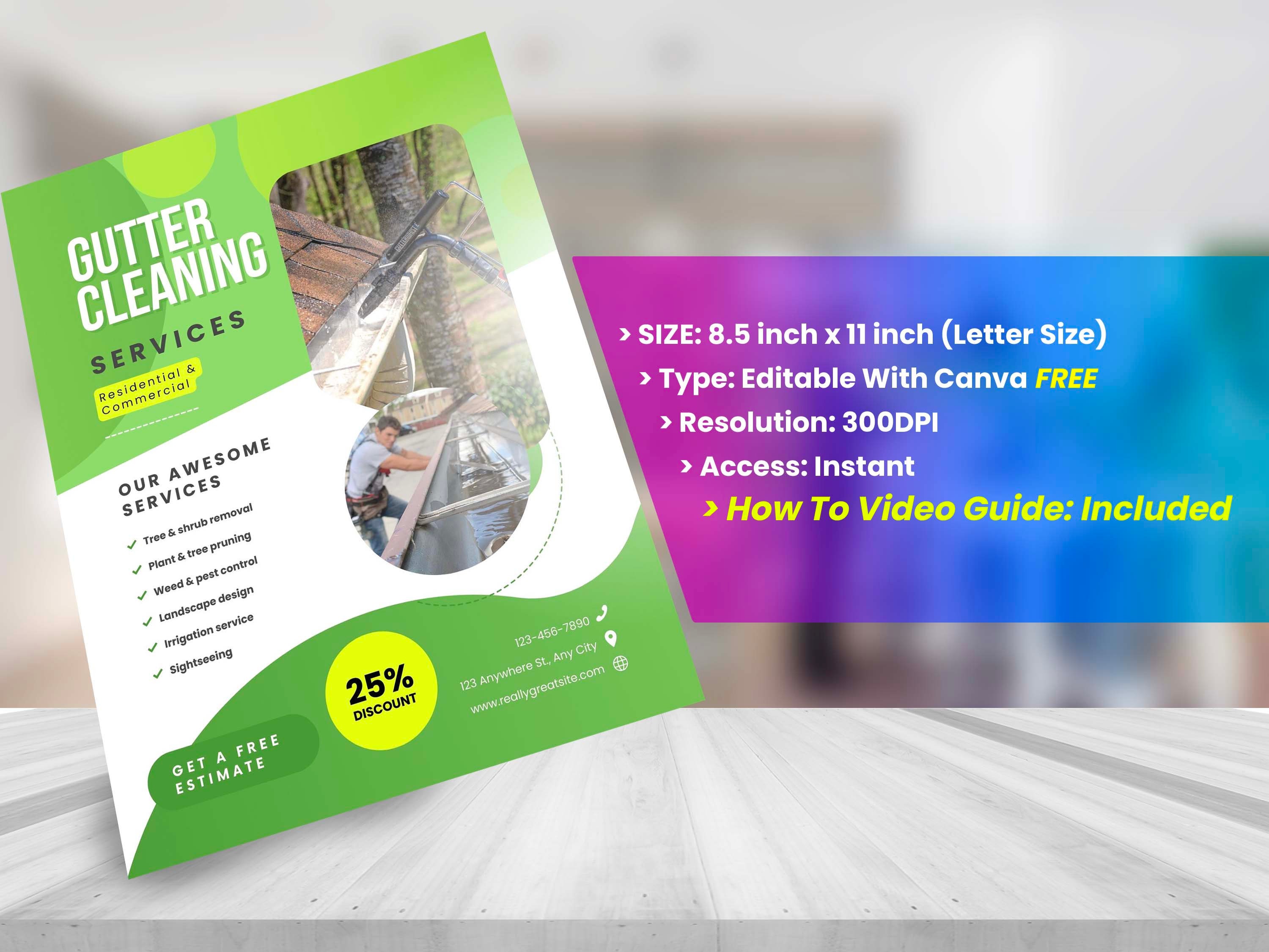 GUTTER CLEANING FLYER, Diy Editable Canva Template, Printable & Social ...