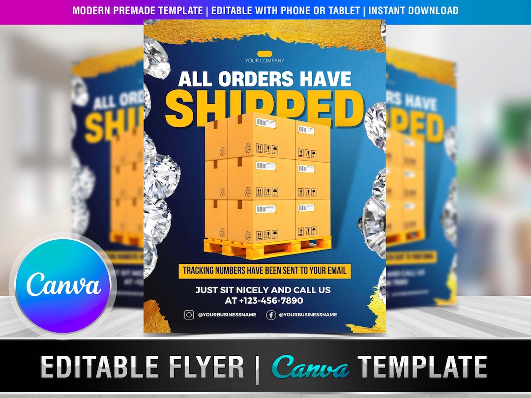 SHIPPED FLYER DIY, Editable Canva Template, Printable & Social Media ...