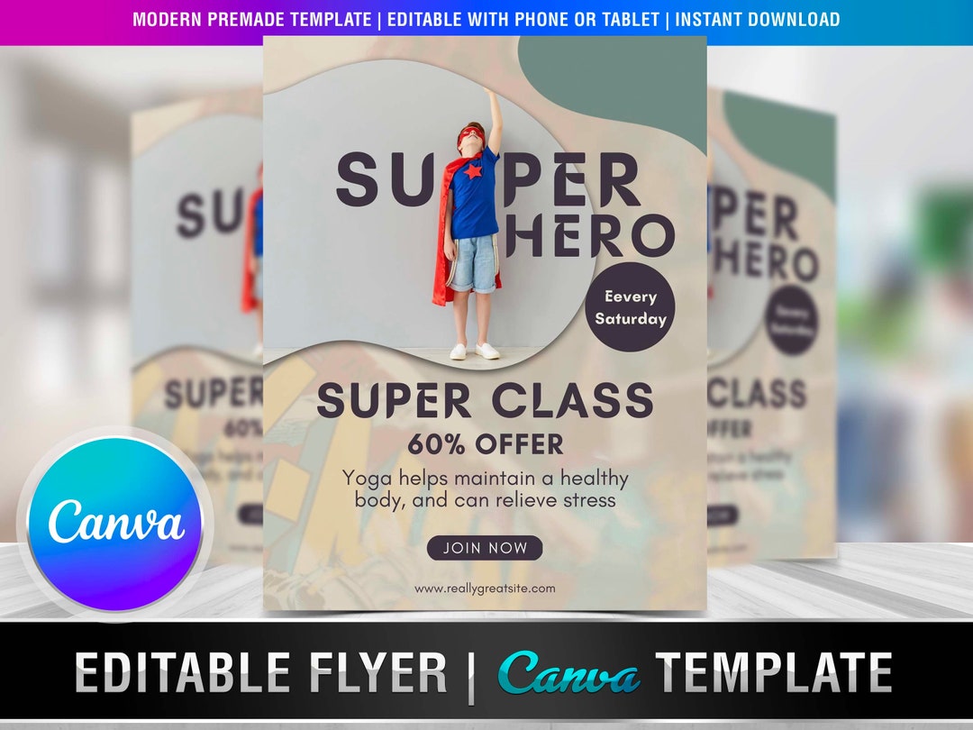 SUPER HERO FLYER Diy, Editable Canva Template, Printable & Social Media ...