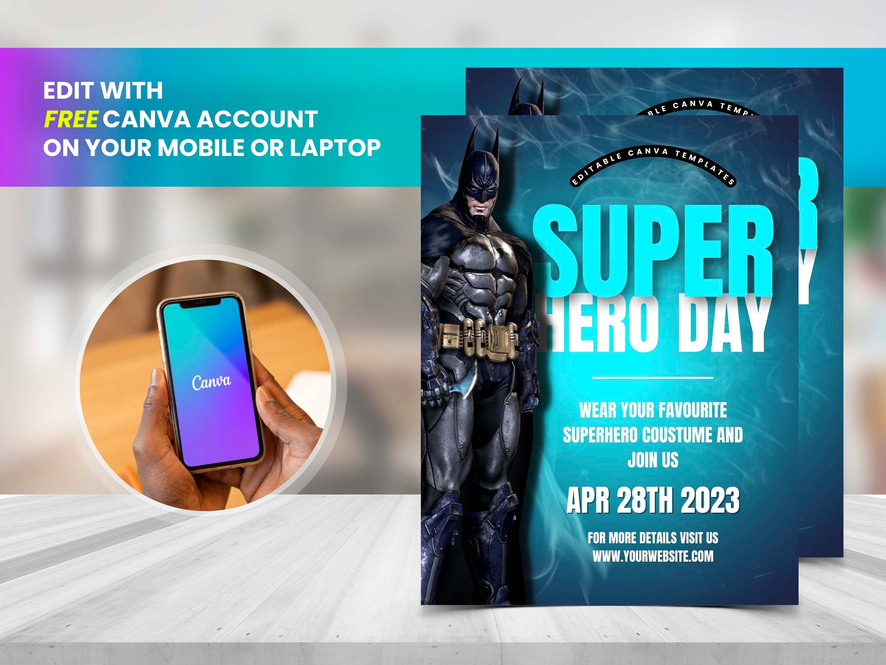 SUPER HERO FLYER Diy, Editable Canva Template, Printable & Social Media ...