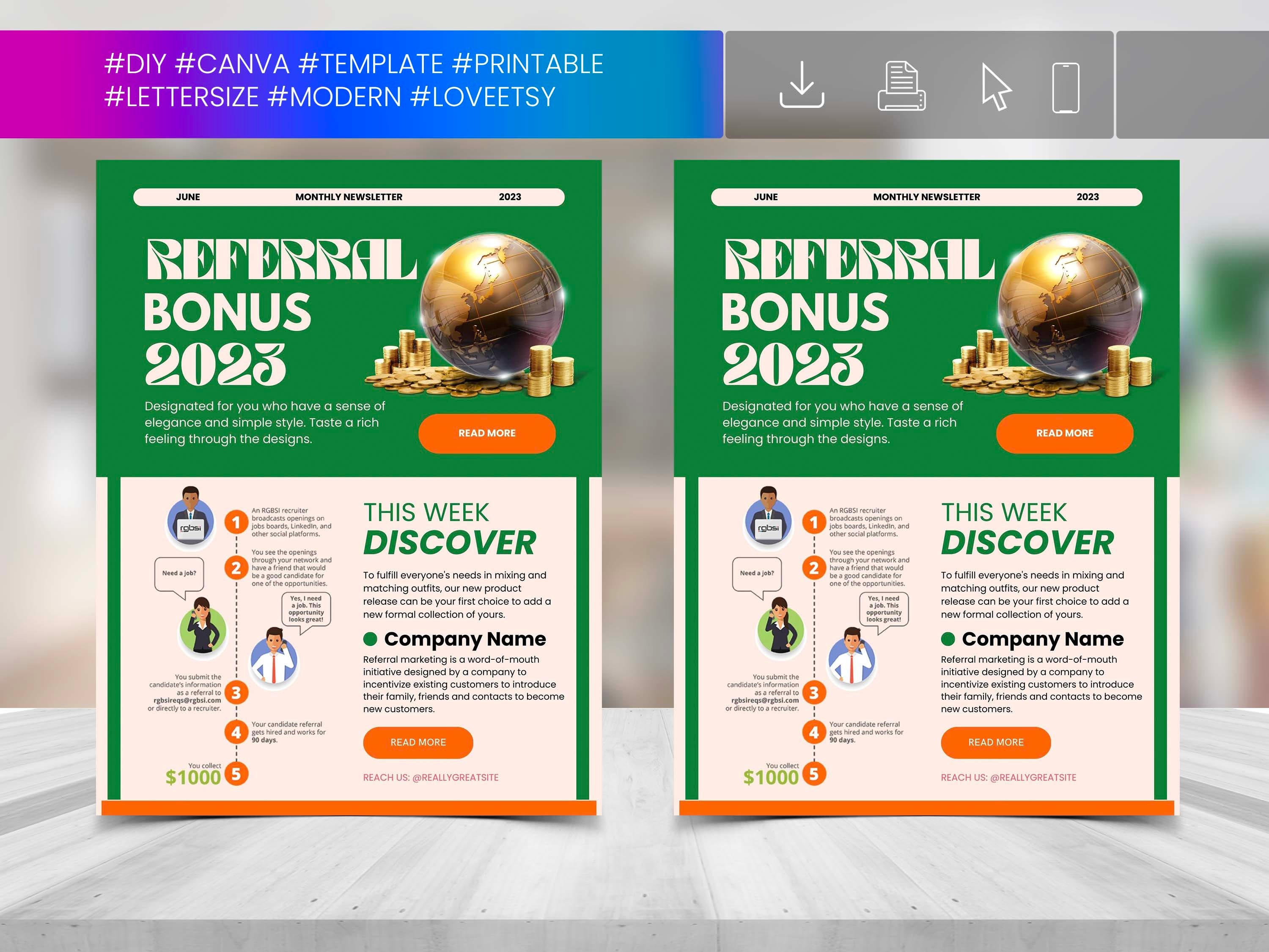 REFERRAL BONUS FLYERS Diy Editable Canva Template, Printable & Social ...