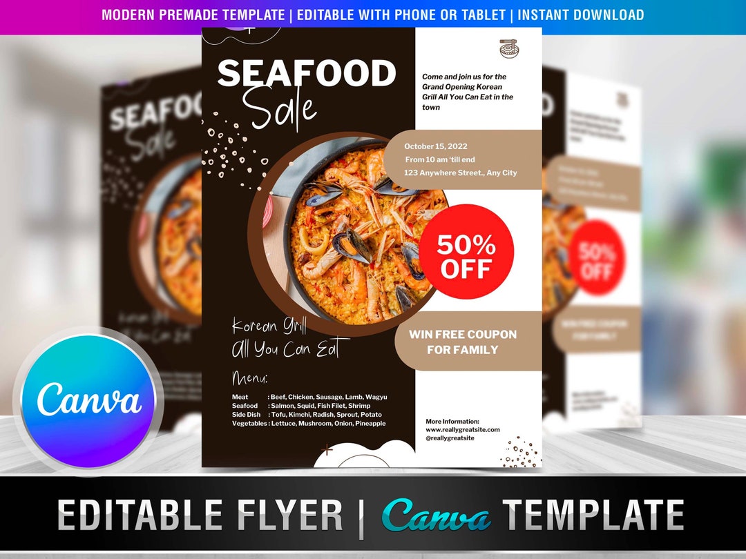 SEA FOOD SALE Flyer Diy Editable Canva Template, Printable & Social ...