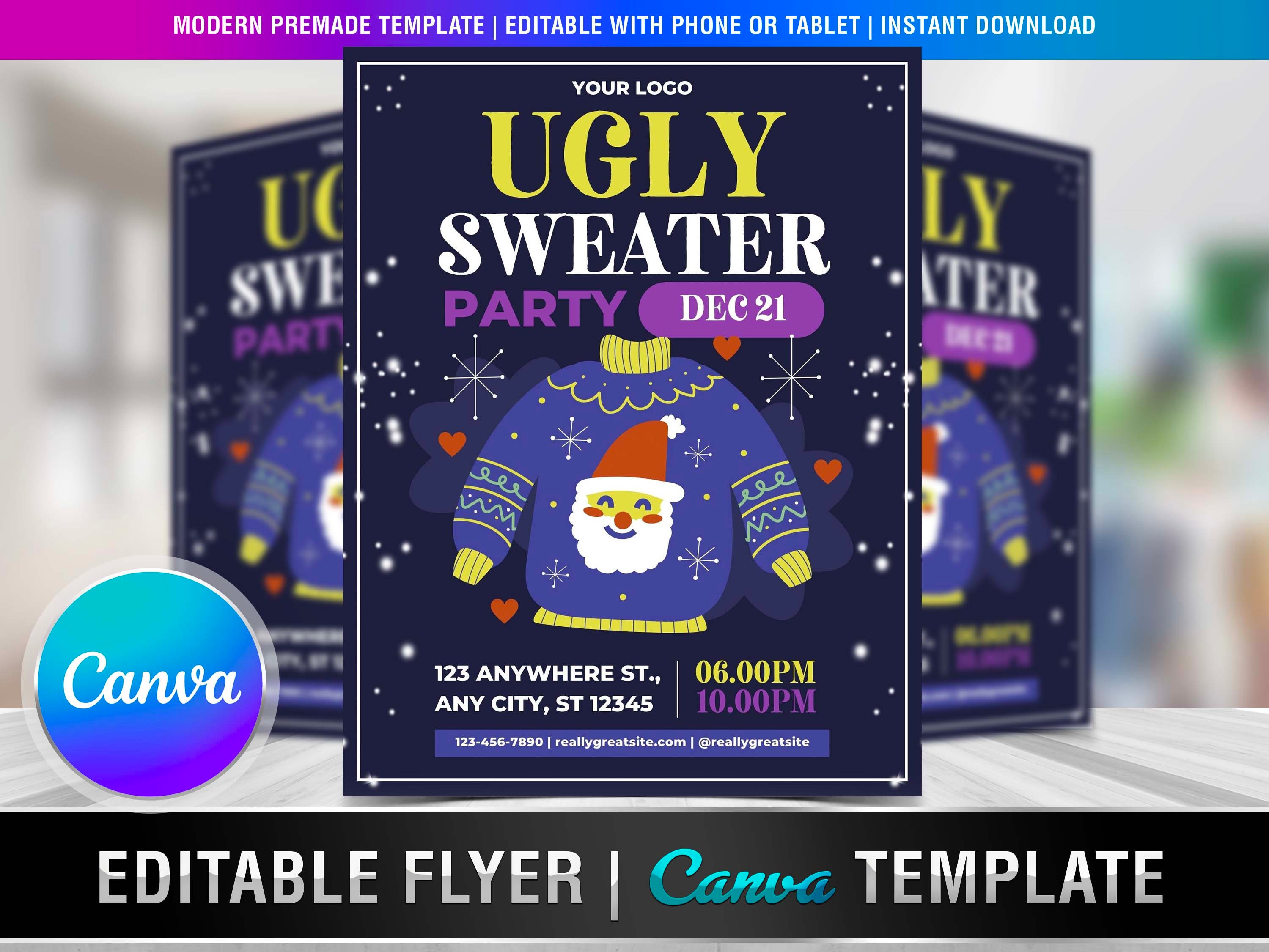 UGLY SWEATER FLYER Diy Editable Canva Template, Printable & Social ...