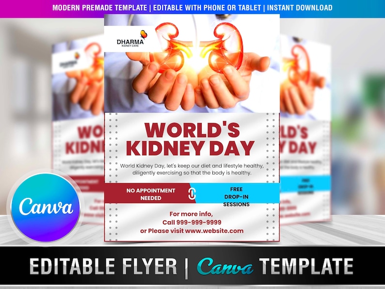 WORLD KIDNEY DAY Flyer Diy, Editable Canva Template, Printable & Social ...