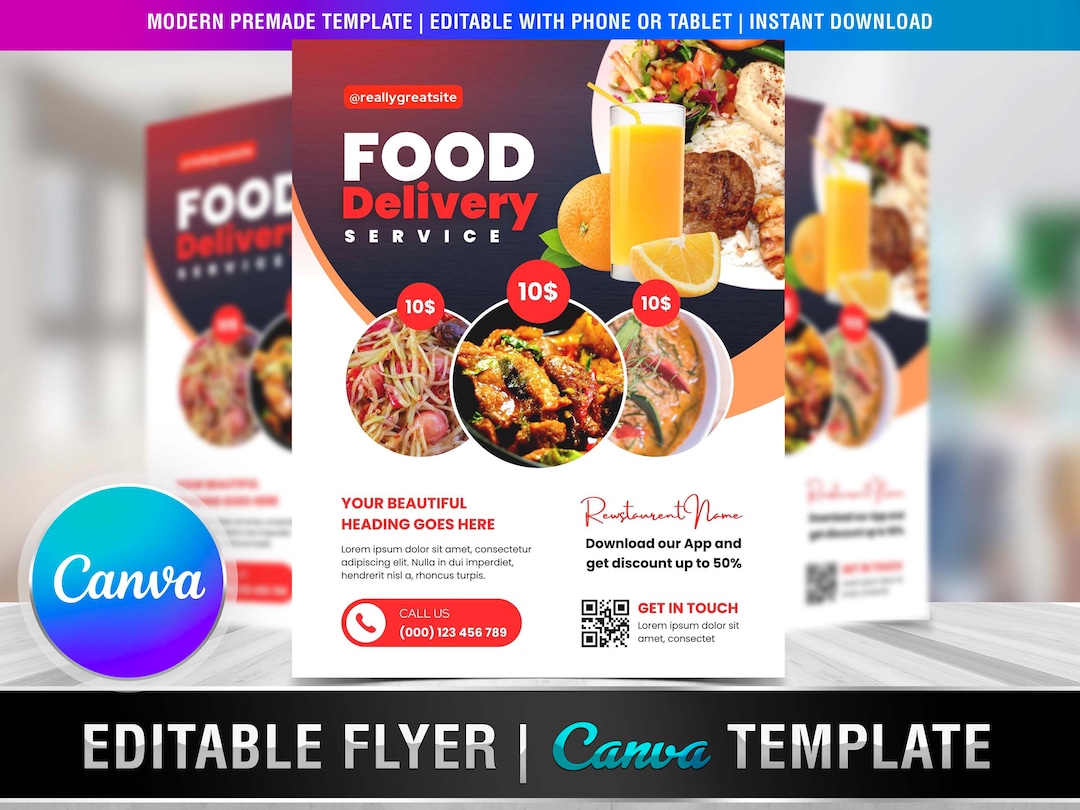 FOOD DELIVERY FLYER, Diy Editable Canva Template, Printable & Social ...