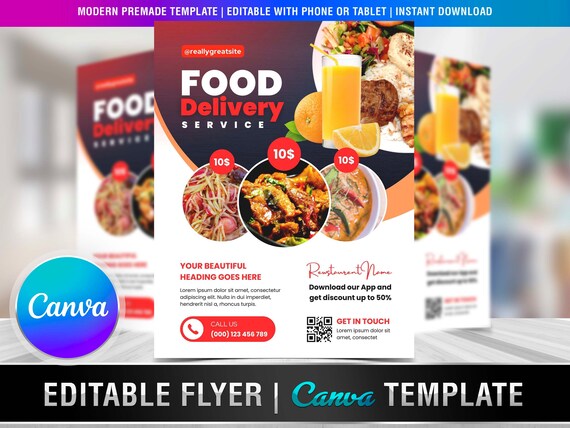 FOOD DELIVERY FLYER Diy Editable Canva Template Printable & - Etsy